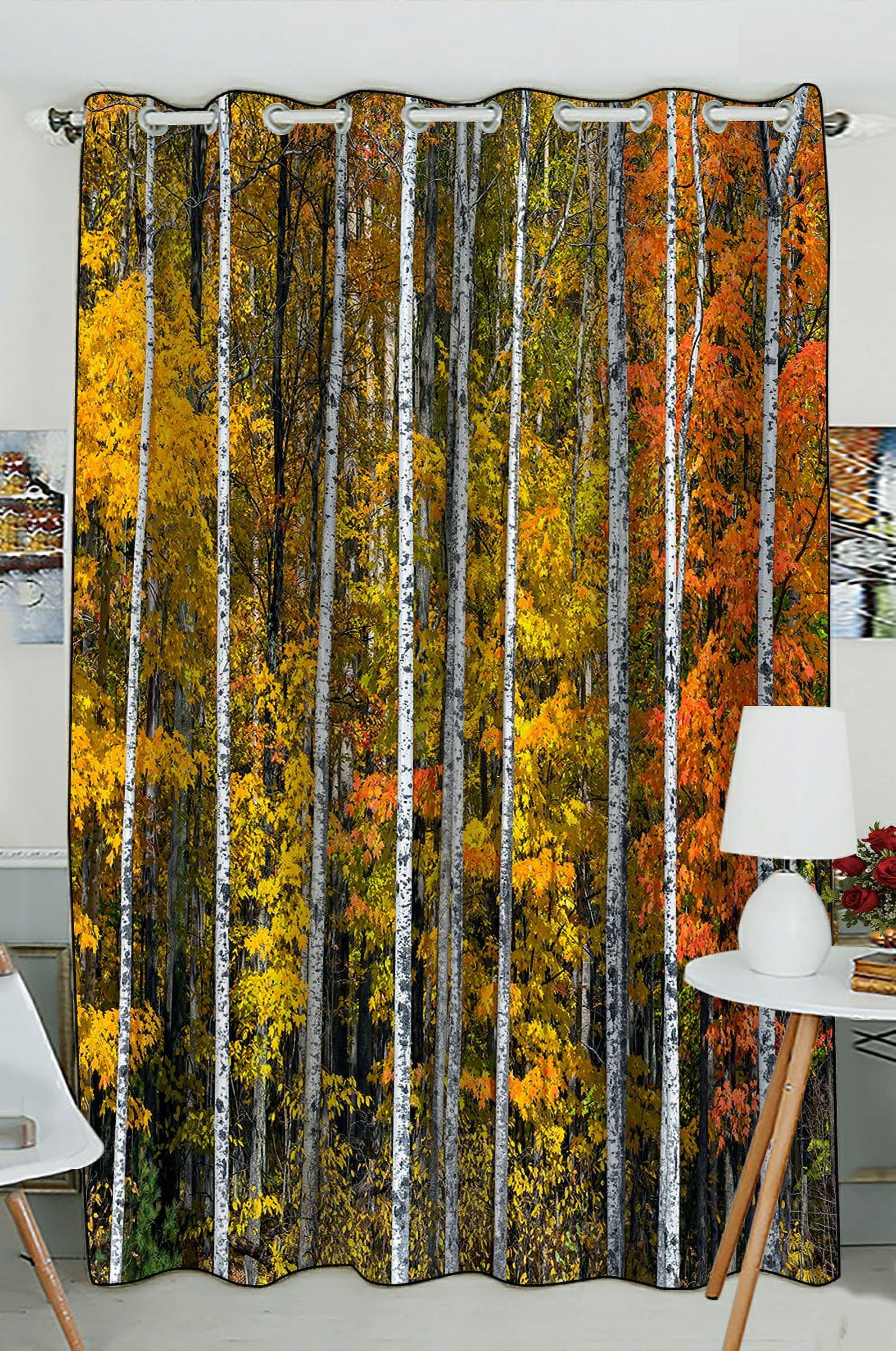 Phfzk Woodland Forest Window Curtain, Woodlsy Foliage Colorful Tree And ...