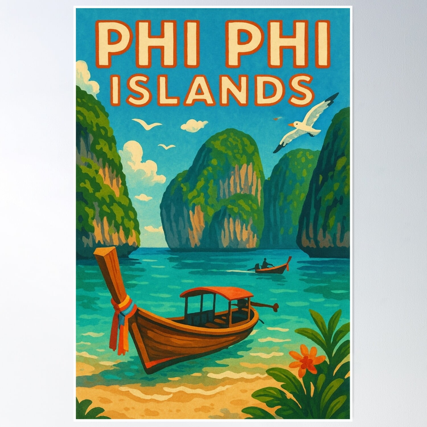 Phi Phi Islands Coastal Cliff Lagoon Poster Wall Art, Modern Wall Decor ...