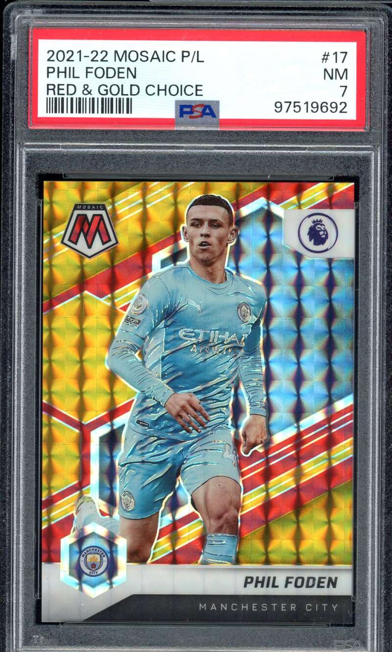 Phil Foden Card 2021-22 Mosaic P/L Red Gold Choice (pop 1) #17 PSA 7 ...