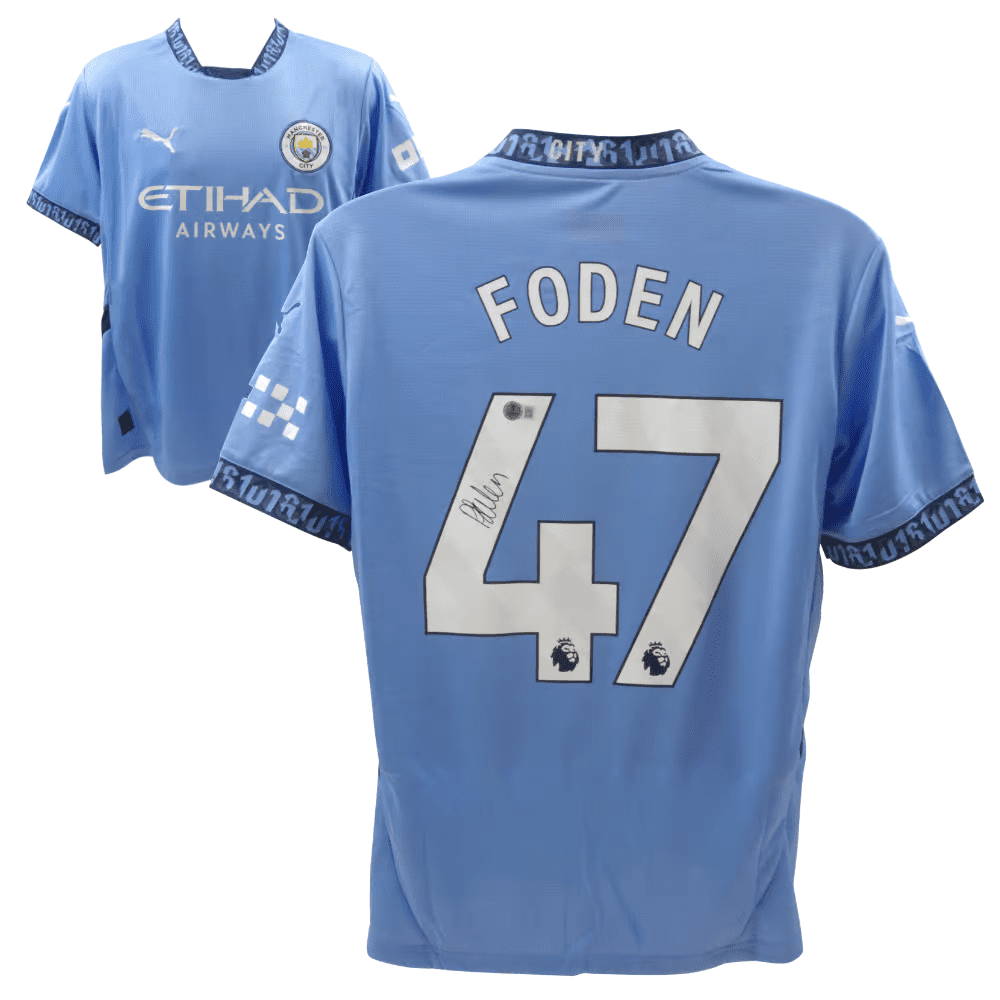 Phil Foden Signed Manchester City Home Soccer Jersey #47 with Beckett ...