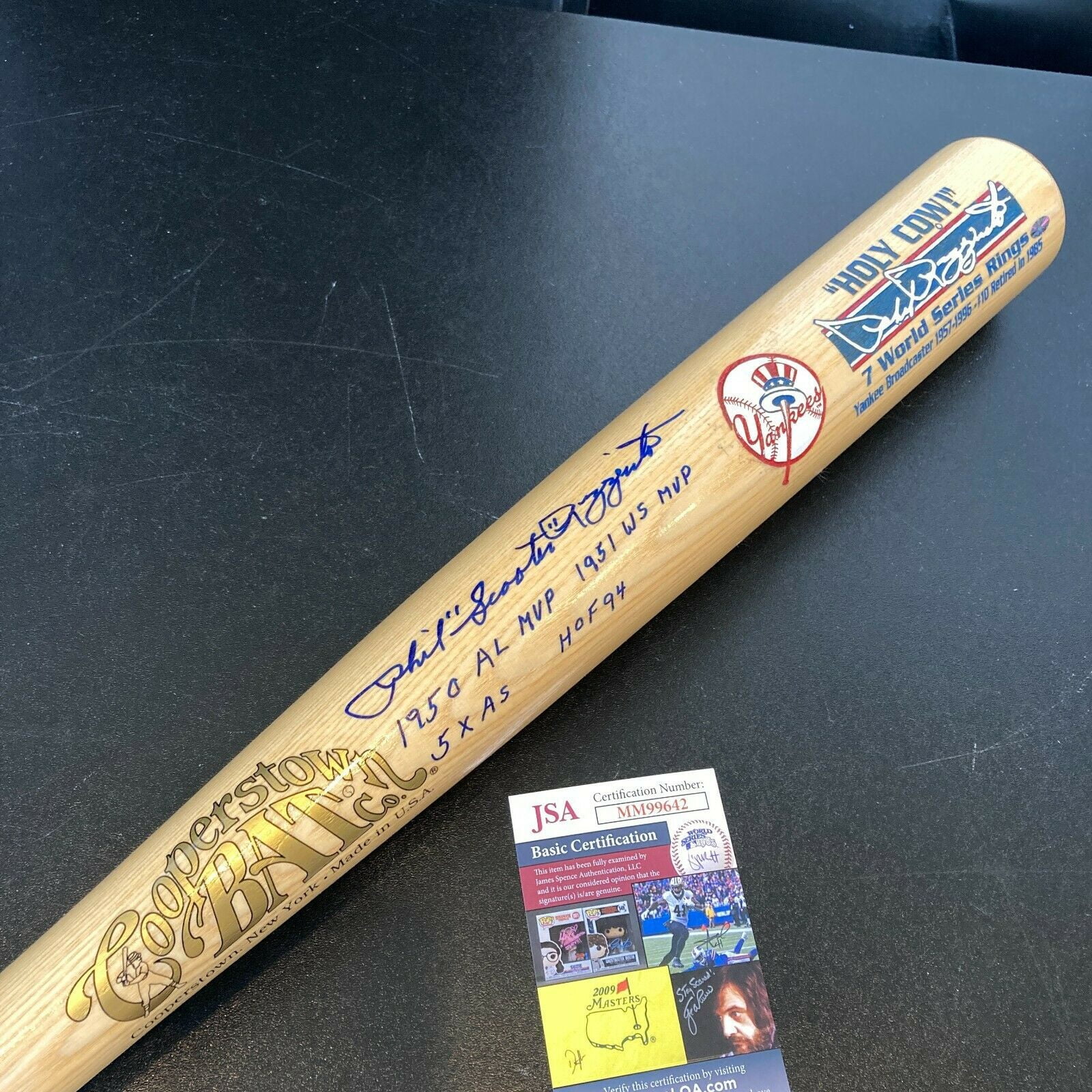 Phil Scooter Rizzuto Signed Heavily Inscribed STAT Yankees Baseball Bat ...