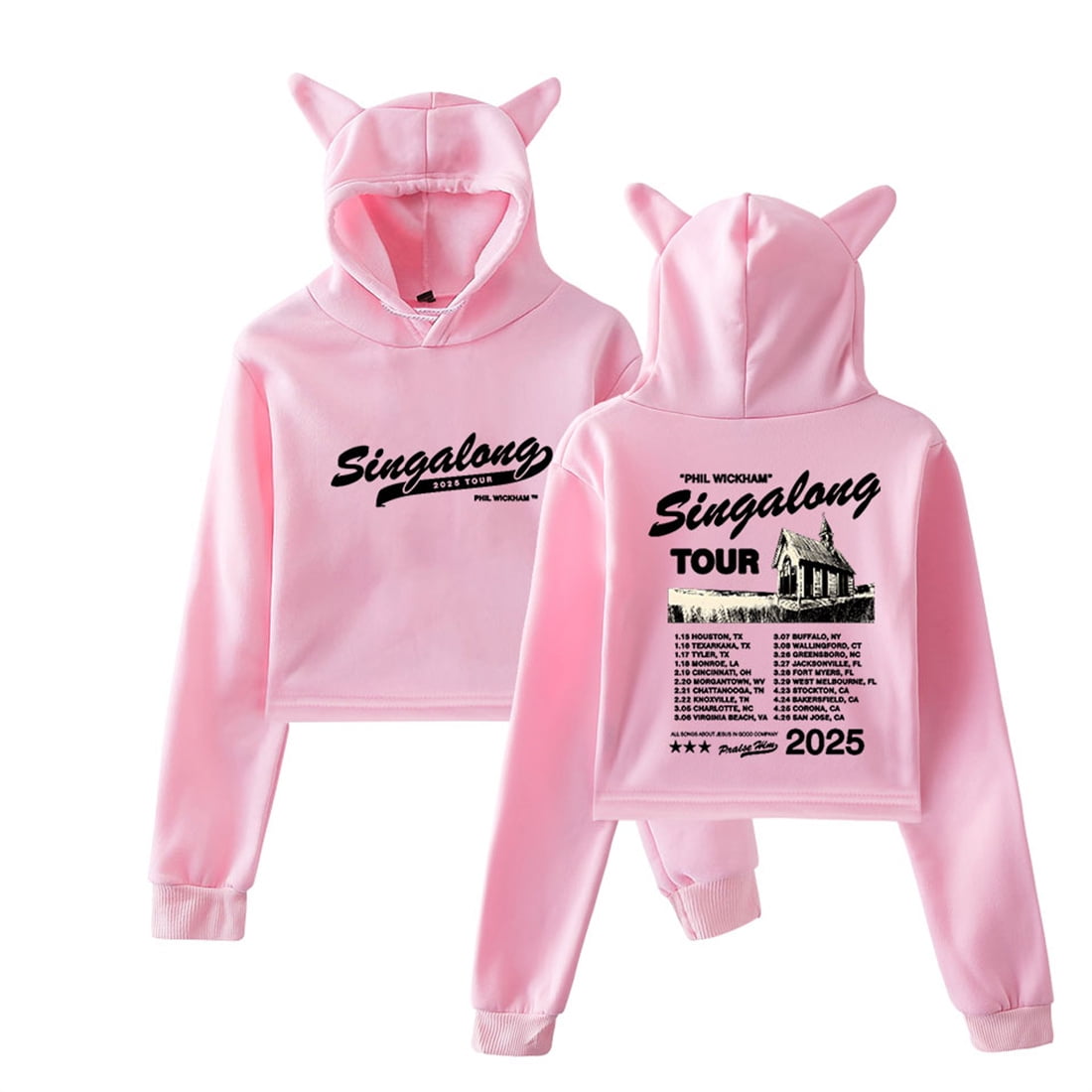Phil Wickham Singalong Tour 2025 Short Hoodies Casual Top Women Cat Ear ...