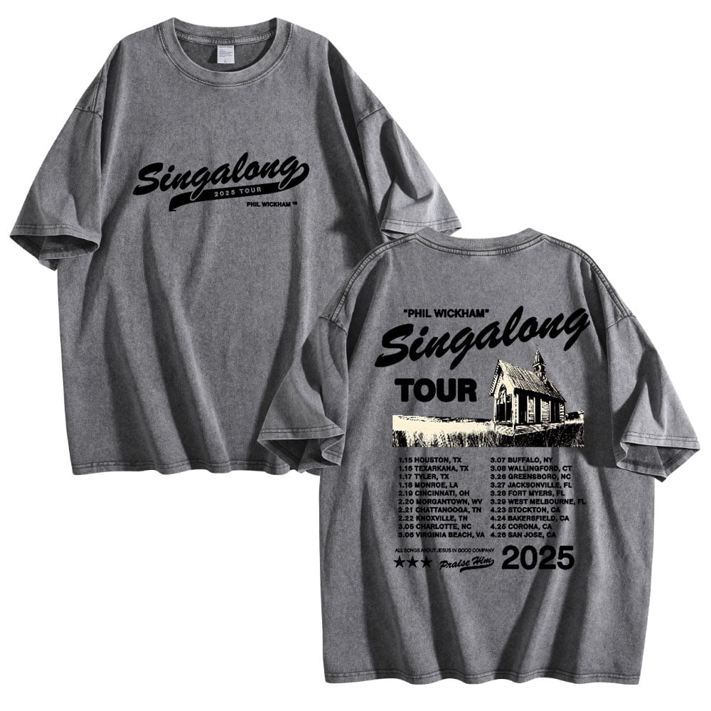 Phil Wickham Singalong Tour 2025 Washed Cotton Tshirt Casual Short ...