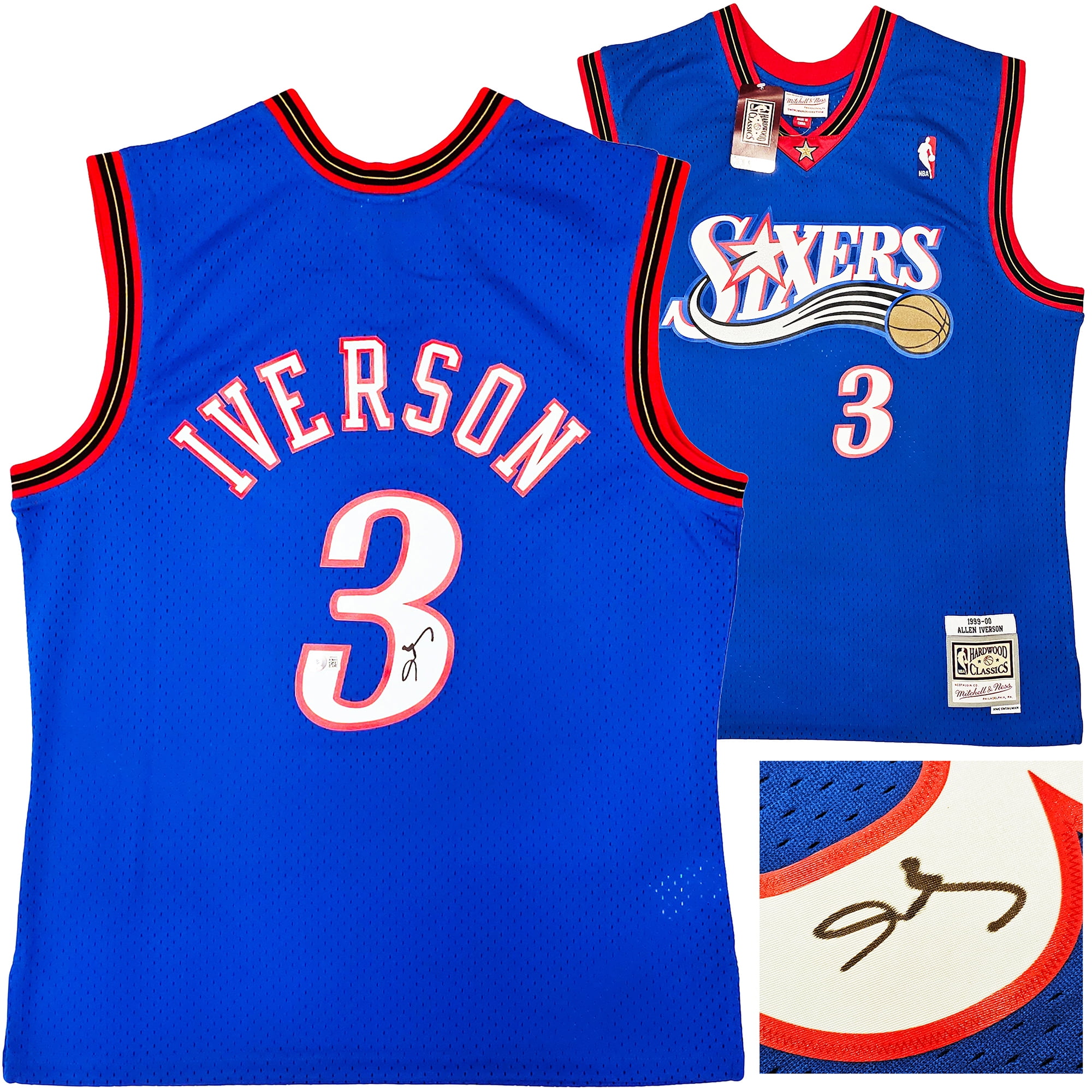 Philadelphia 76ers Allen Iverson Autographed Blue Authentic Mitchell ...