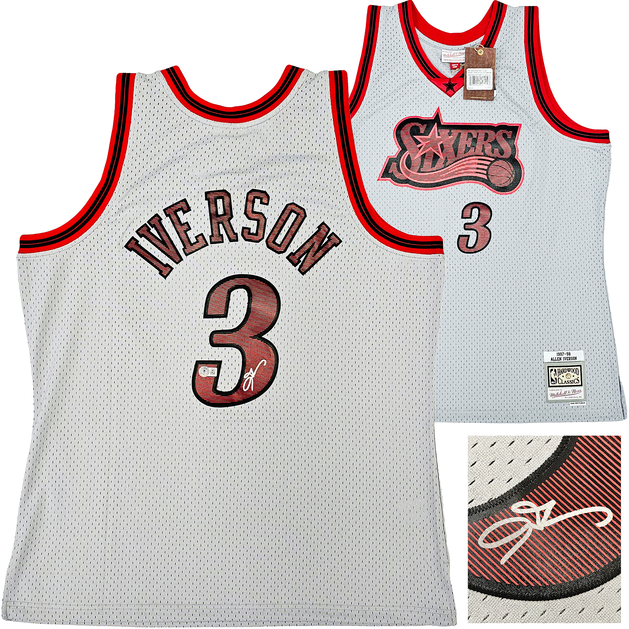 Philadelphia 76ers Allen Iverson Autographed Grey Authentic Mitchell ...