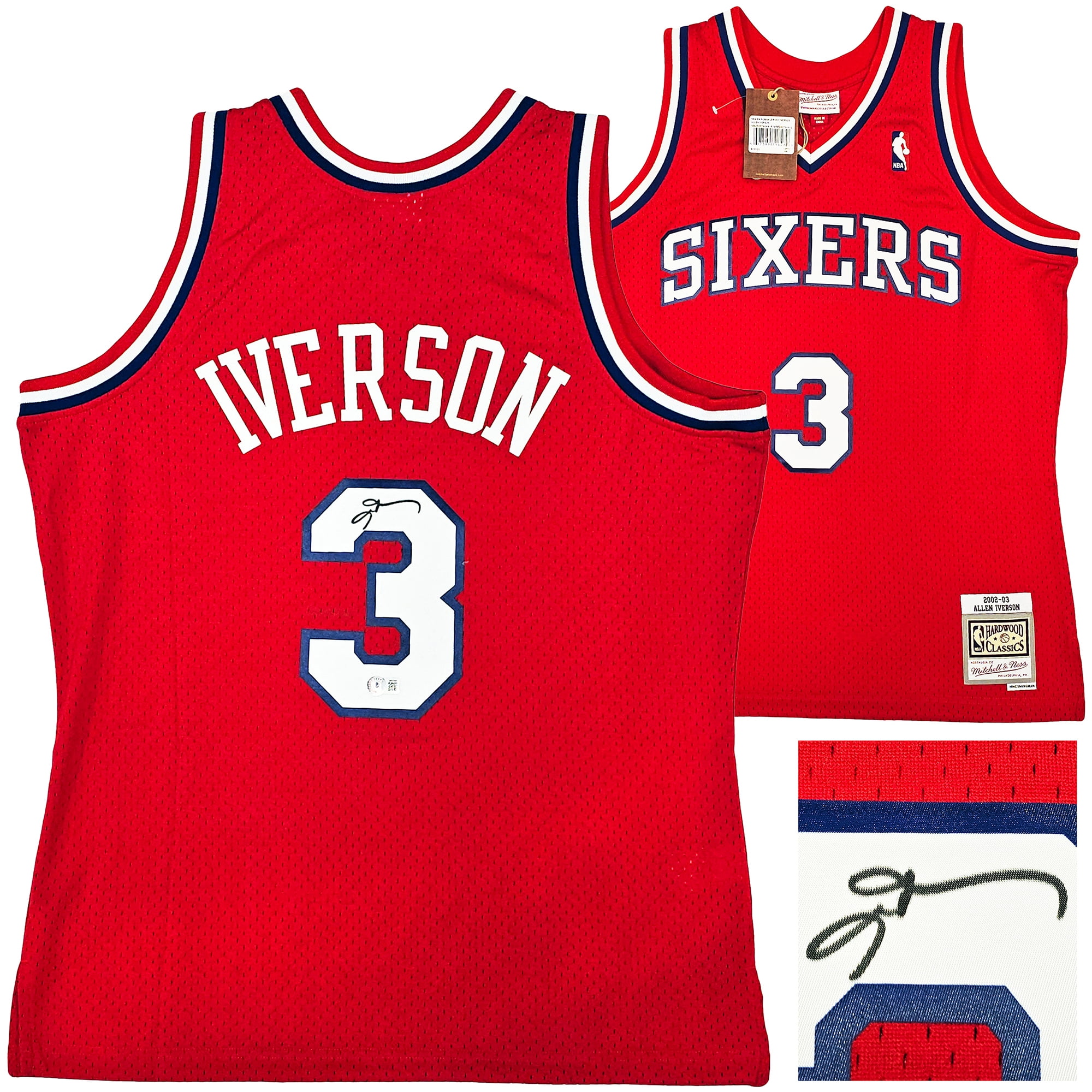 Philadelphia 76ers Allen Iverson Autographed Red Auth Mitchell & Ness ...