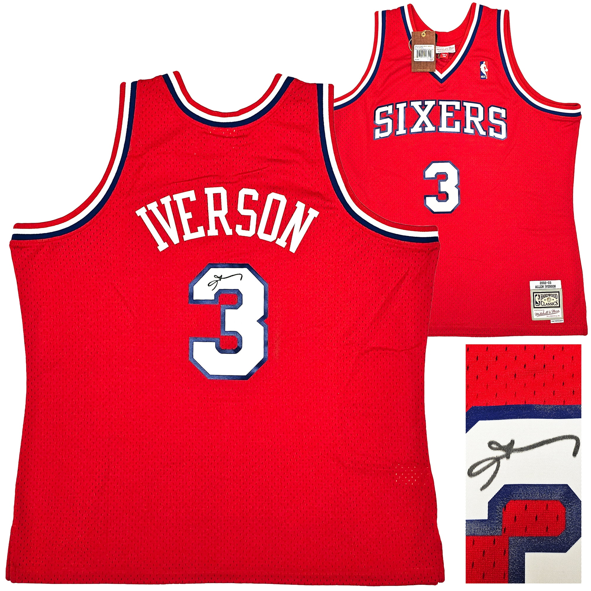 Philadelphia 76ers Allen Iverson Autographed Red Authentic Mitchell ...