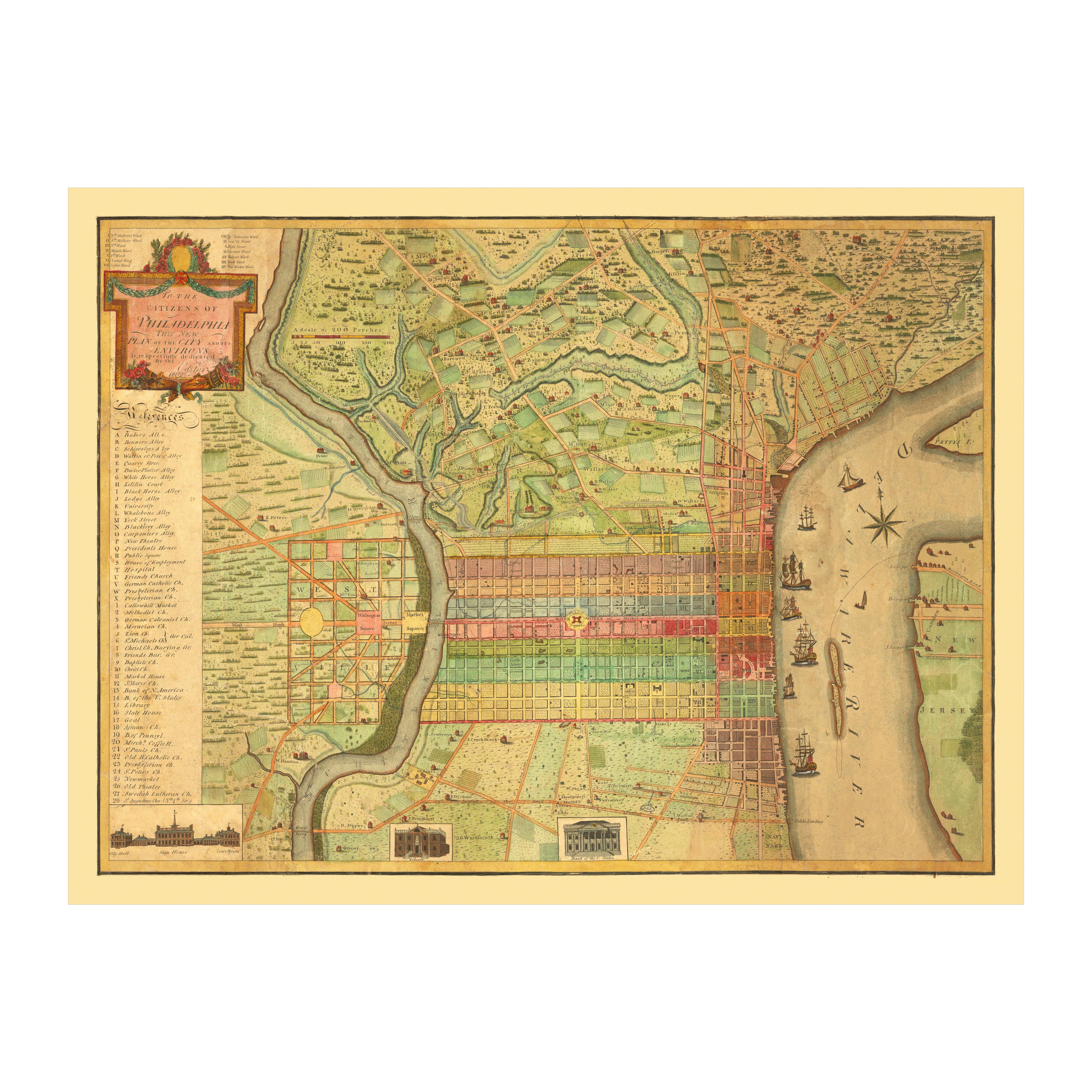 Philadelphia Art, 1802 Vintage Map of Philadelphia Pennsylvania, PA ...