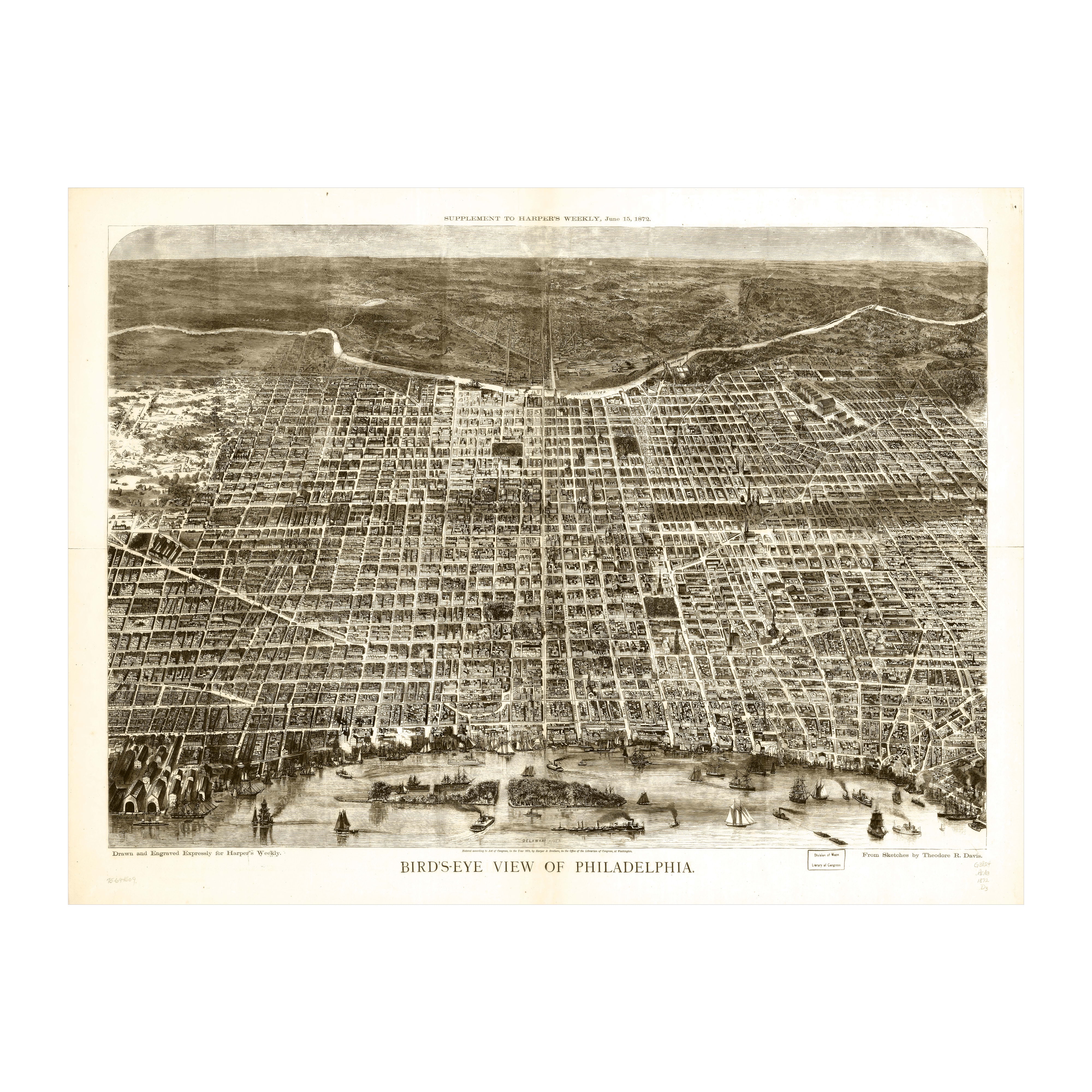 Philadelphia Art, 1872 Vintage Map of Philadelphia Pennsylvania, PA ...
