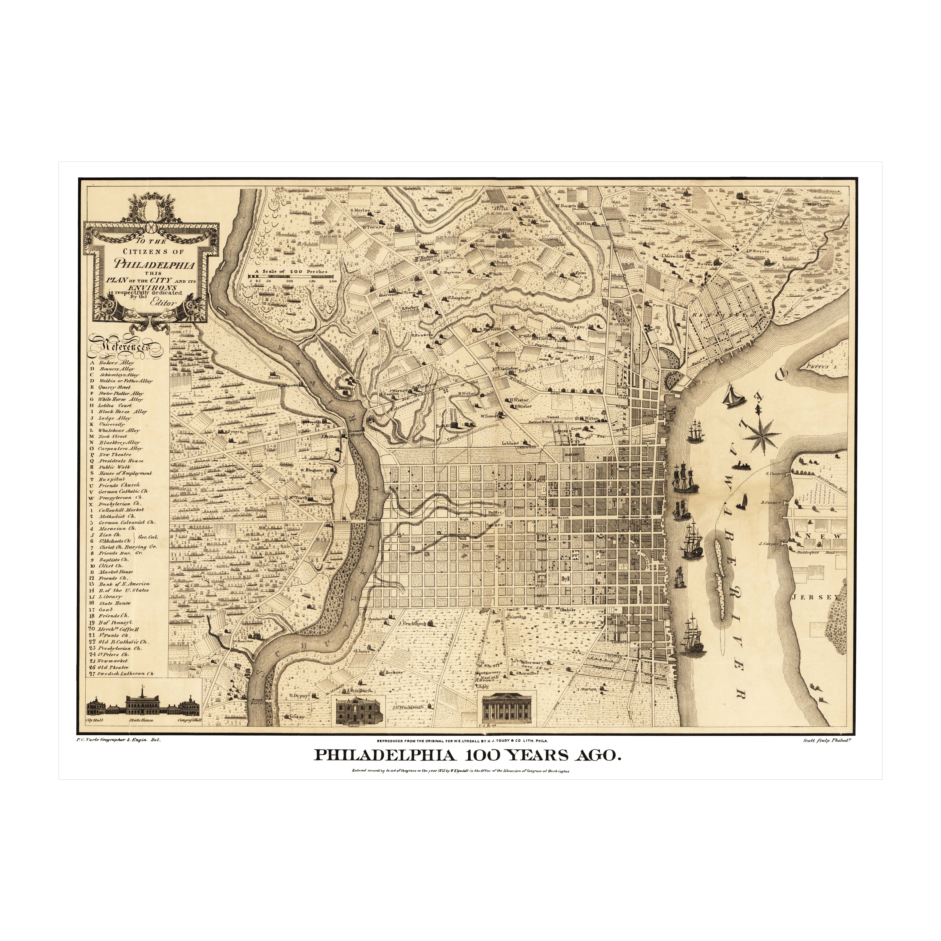 Philadelphia Art, 1875 Vintage Map of Philadelphia Pennsylvania, PA ...