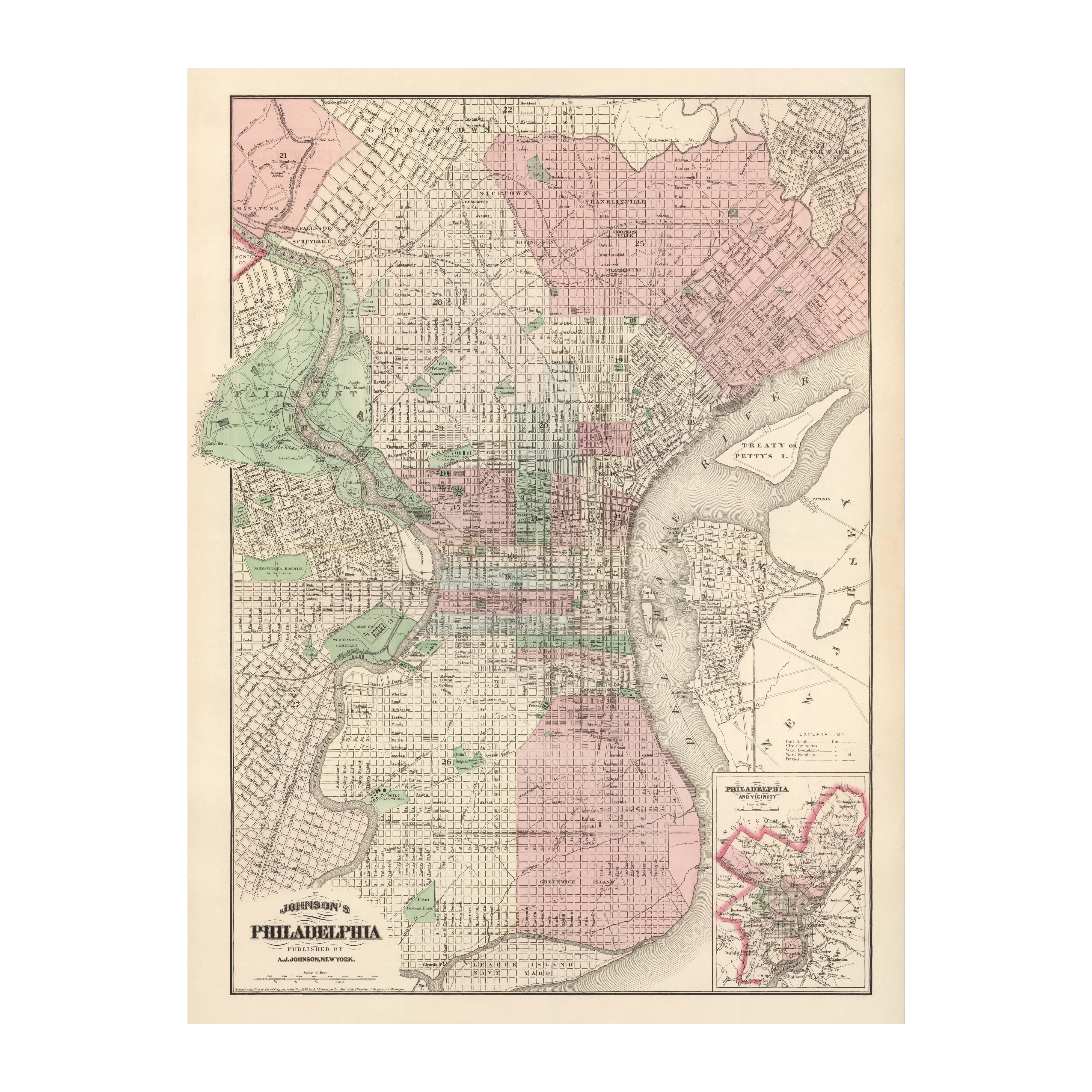 Philadelphia Art, 1886 Vintage Map of Philadelphia Pennsylvania, PA ...
