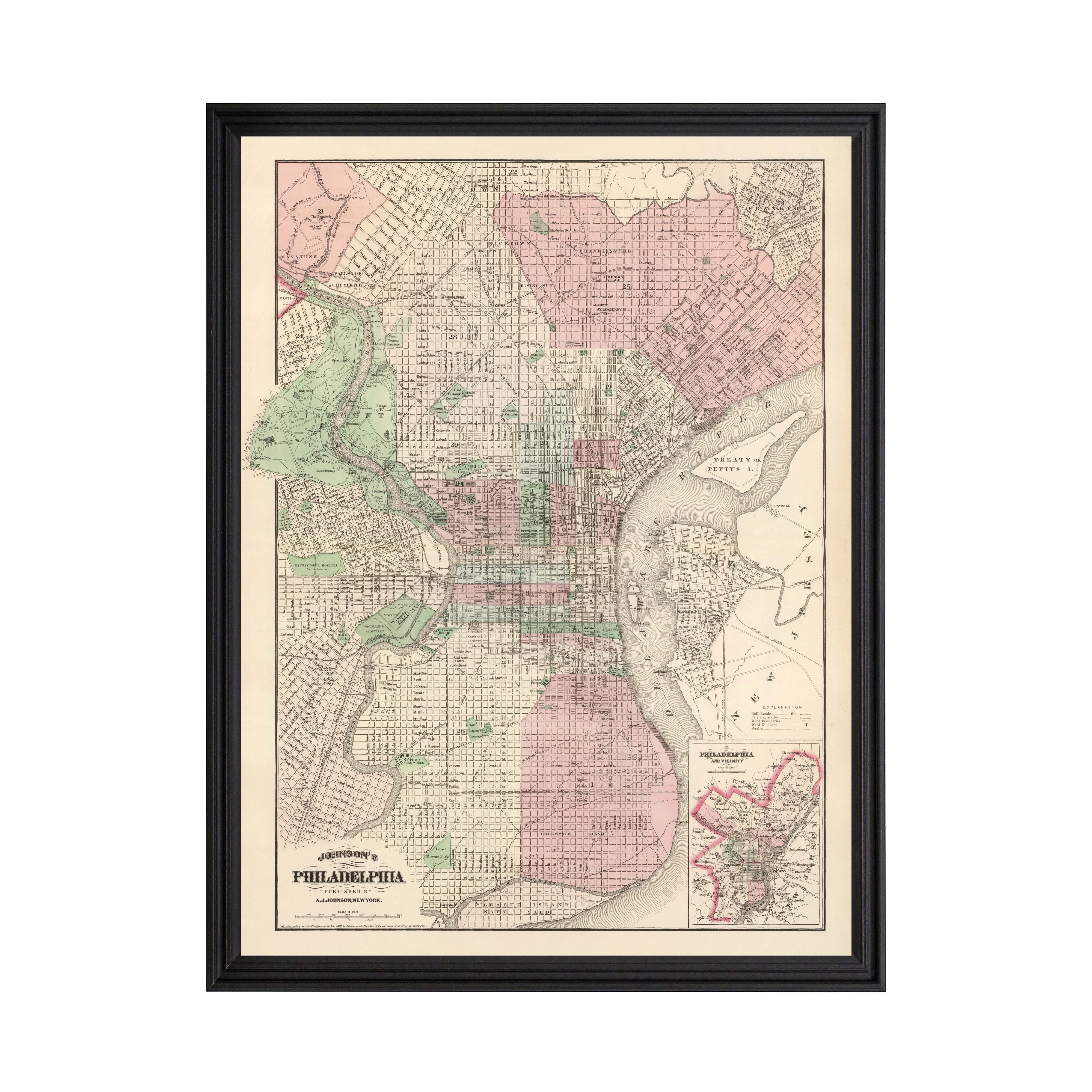 Philadelphia Art, 1886 Vintage Map of Philadelphia Pennsylvania, PA ...