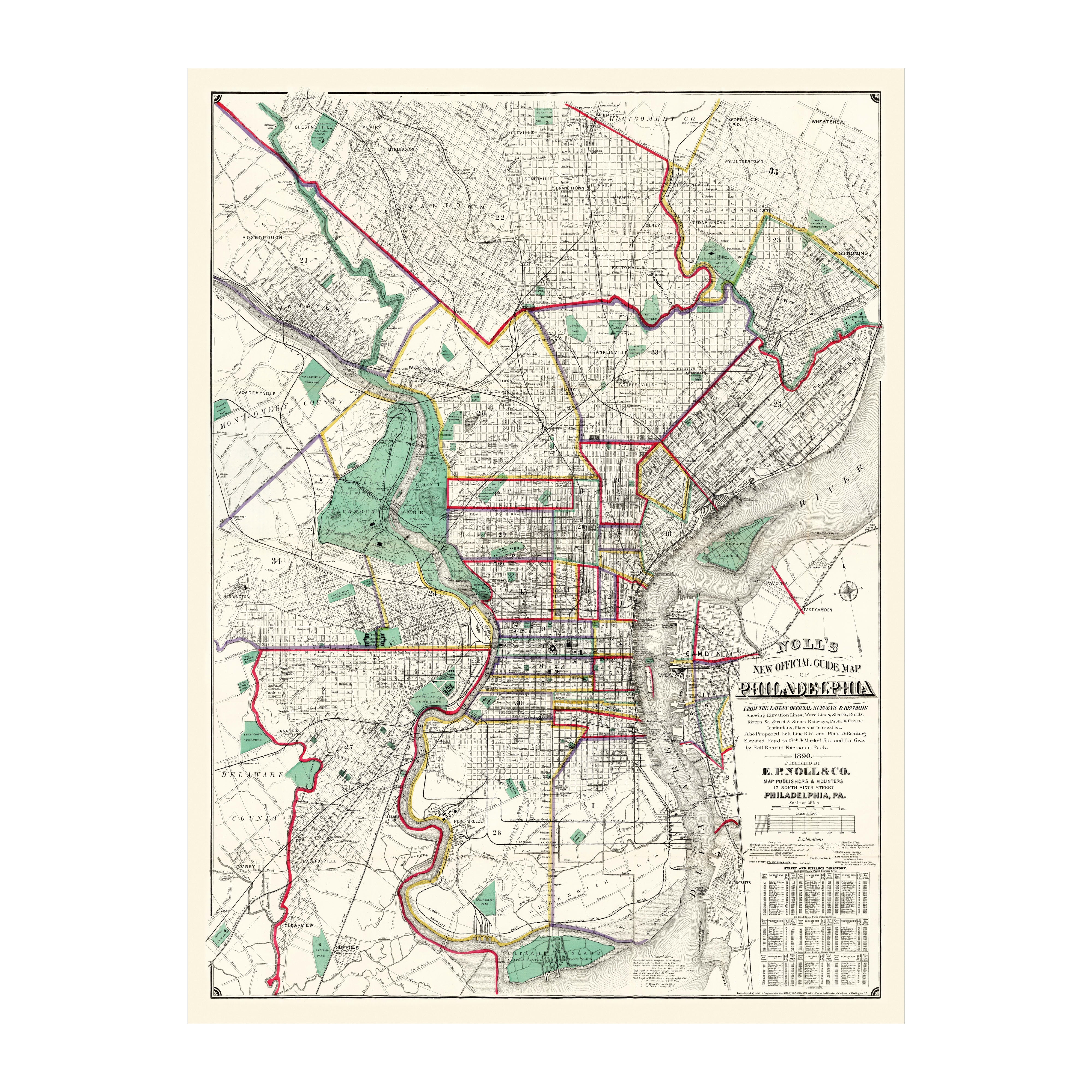 Philadelphia Art, 1890 Vintage Map of Philadelphia Pennsylvania, PA ...