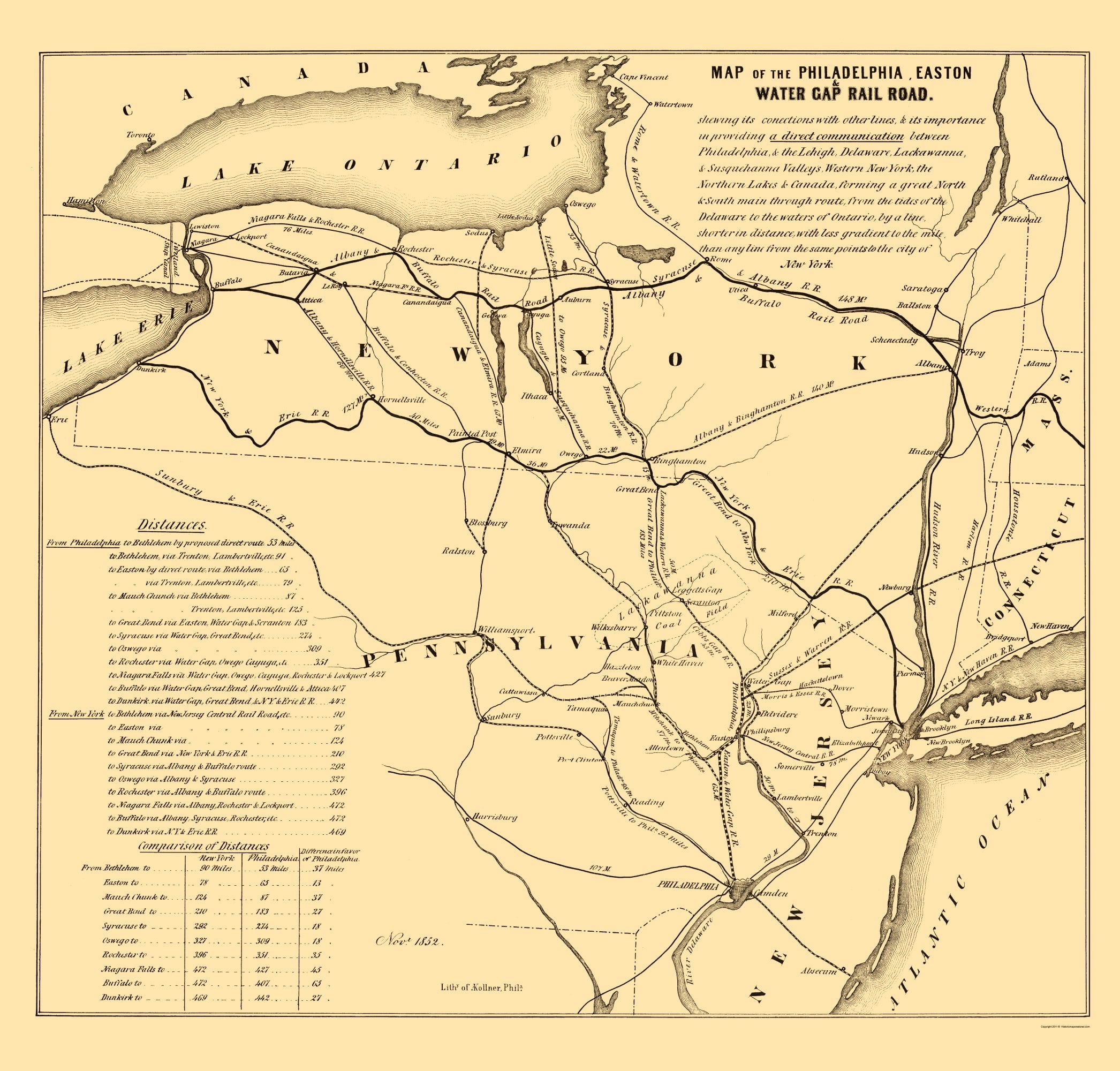 Railroad Map - Philadelphia Easton Water Gap Railroad 1852 - 23 x 24 ...