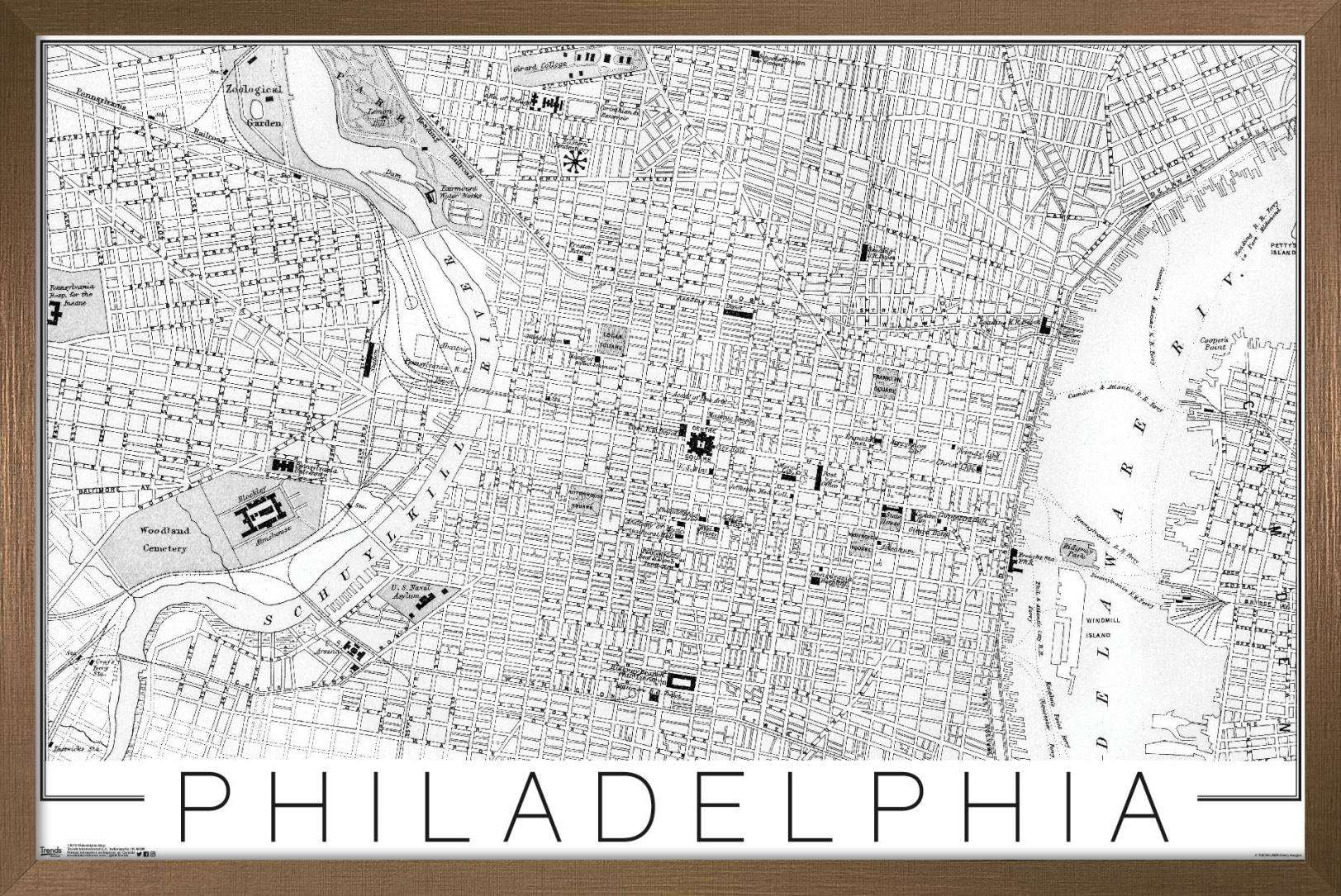 Philadelphia Map Wall Poster, 22.375" x 34", Framed - Walmart.com