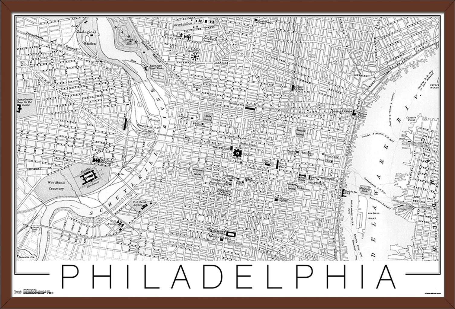 Philadelphia Map Wall Poster, 22.375" x 34", Framed - Walmart.com