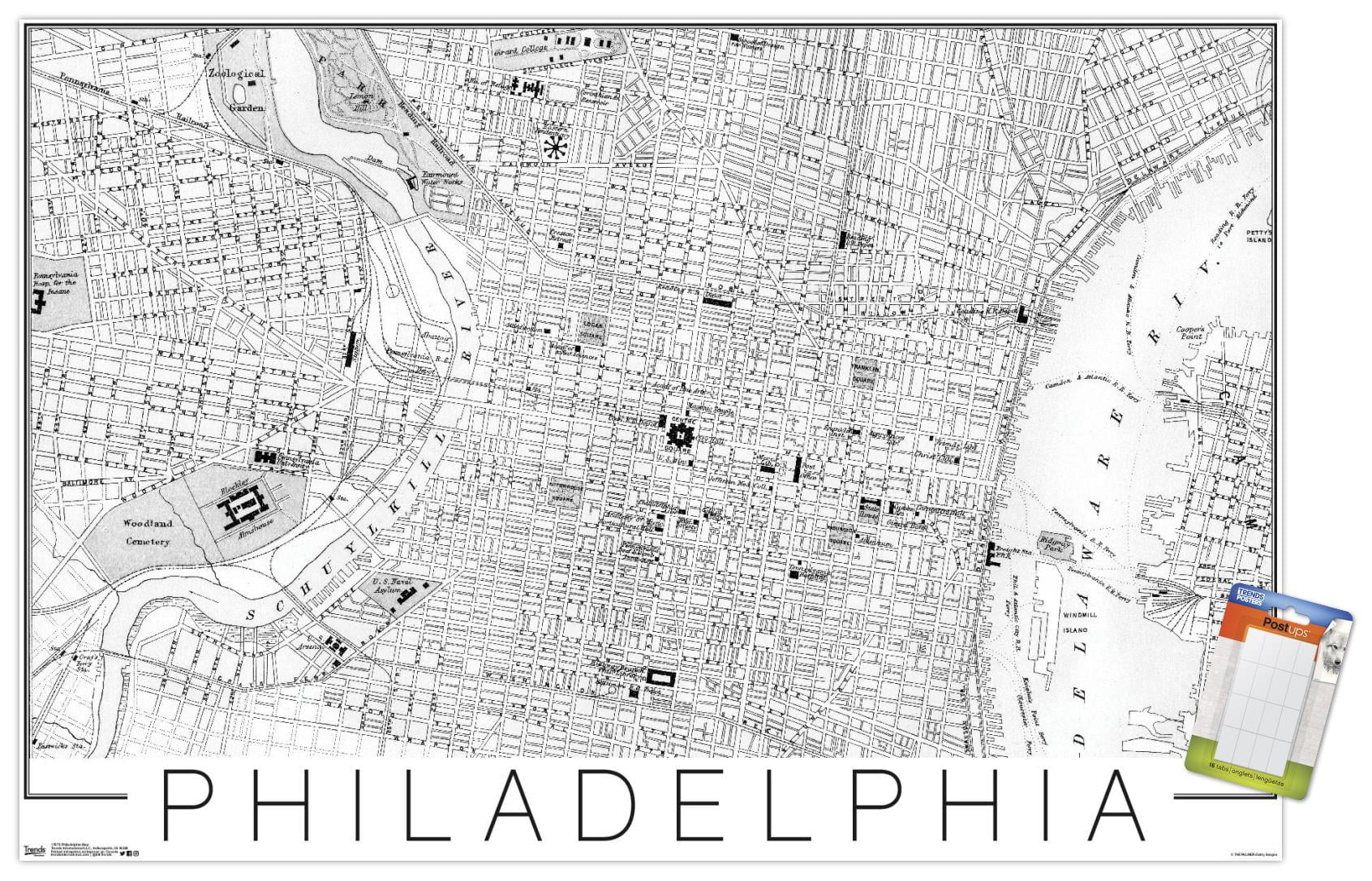 Philadelphia Map Wall Poster, 22.375" x 34" - Walmart.com