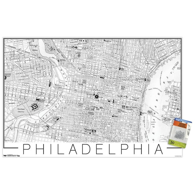 Philadelphia Map Wall Poster with Push Pins, 22.375" x 34" - Walmart.com