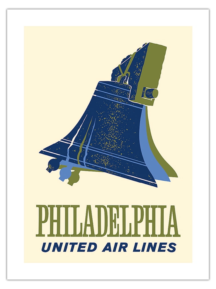 Philadelphia Pennsylvania - Liberty Bell - United Air Lines - Vintage Airline Travel Poster c ...
