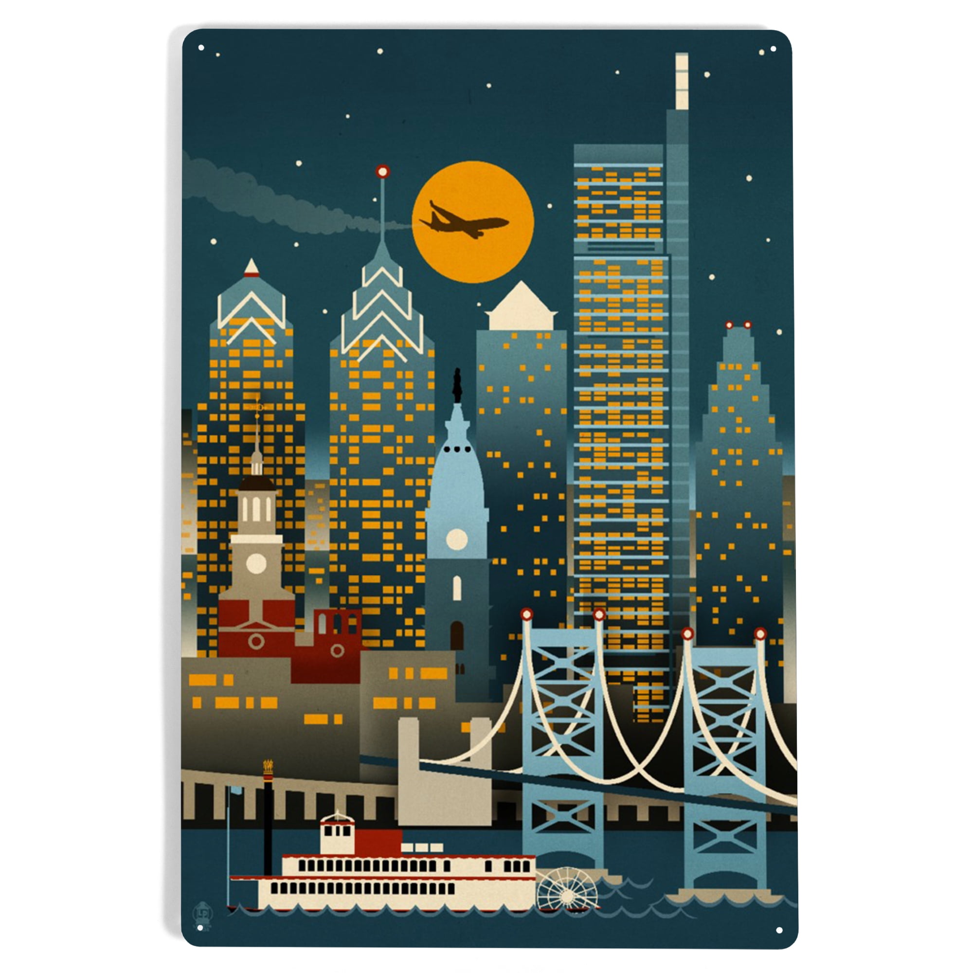 Philadelphia, Pennsylvania, Retro City Skyline (12x18 Aluminum Art ...