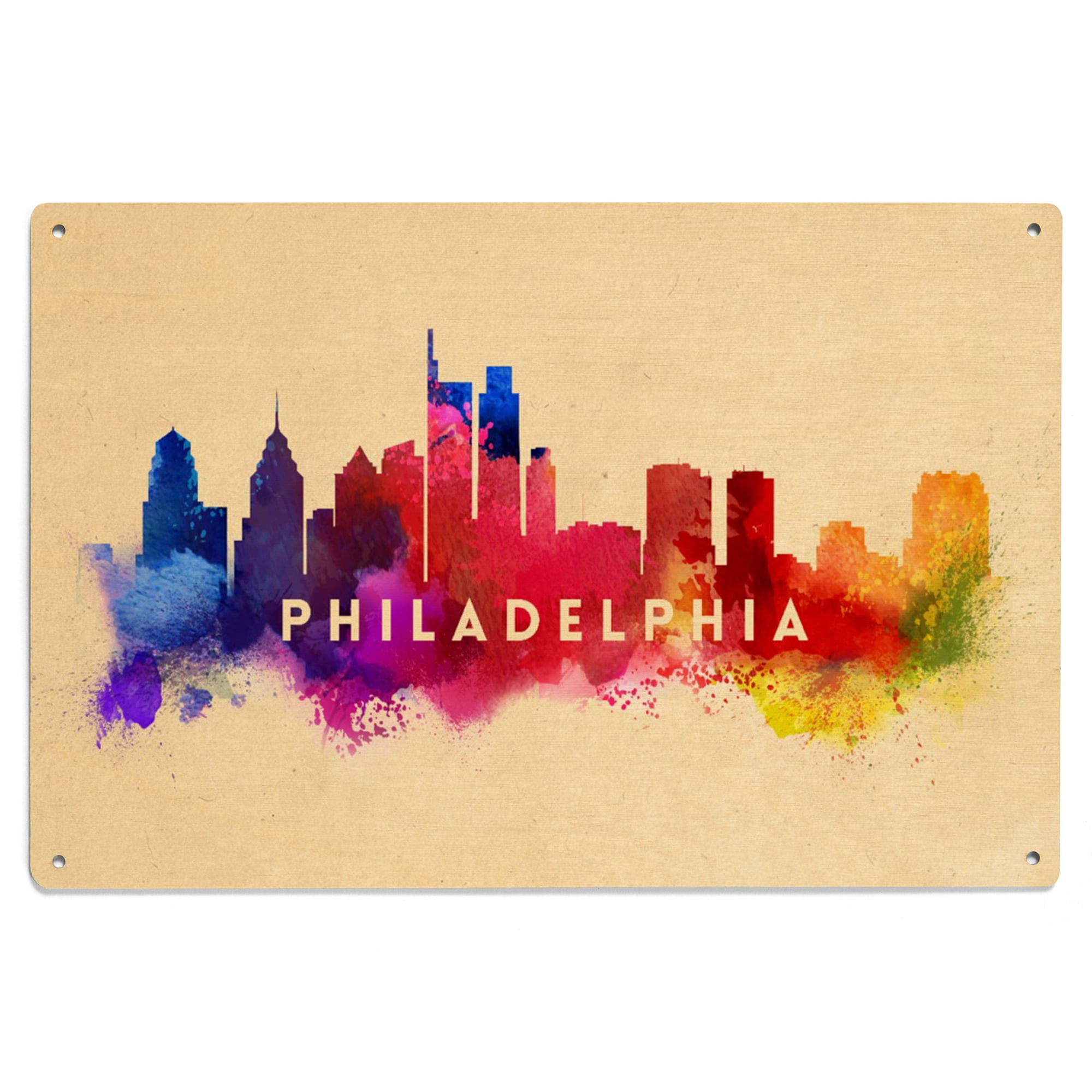 Philadelphia, Pennsylvania, Skyline Abstract (Cream) Birch Wood Wall ...