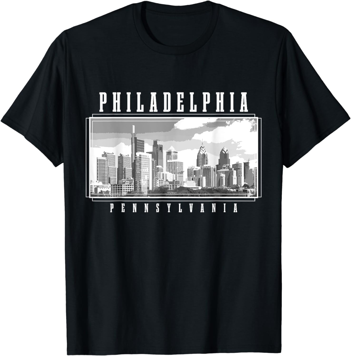 Philadelphia Pennsylvania Skyline Pride Black White Vintage T-Shirt ...