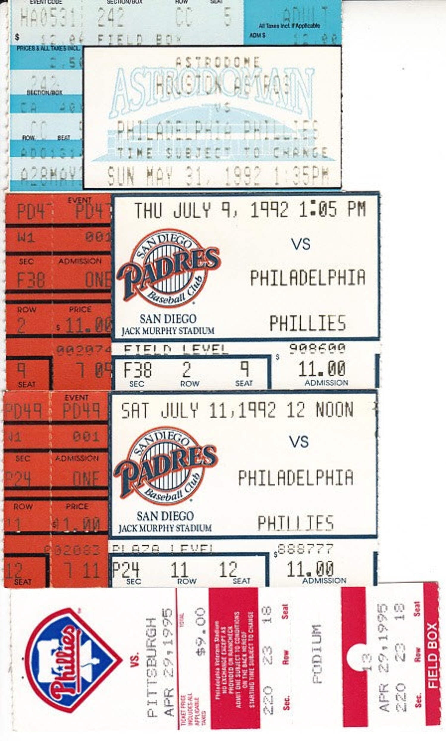 Philadelphia Phillies lot of 4 vintage 1990s ticket stubs - Walmart.com