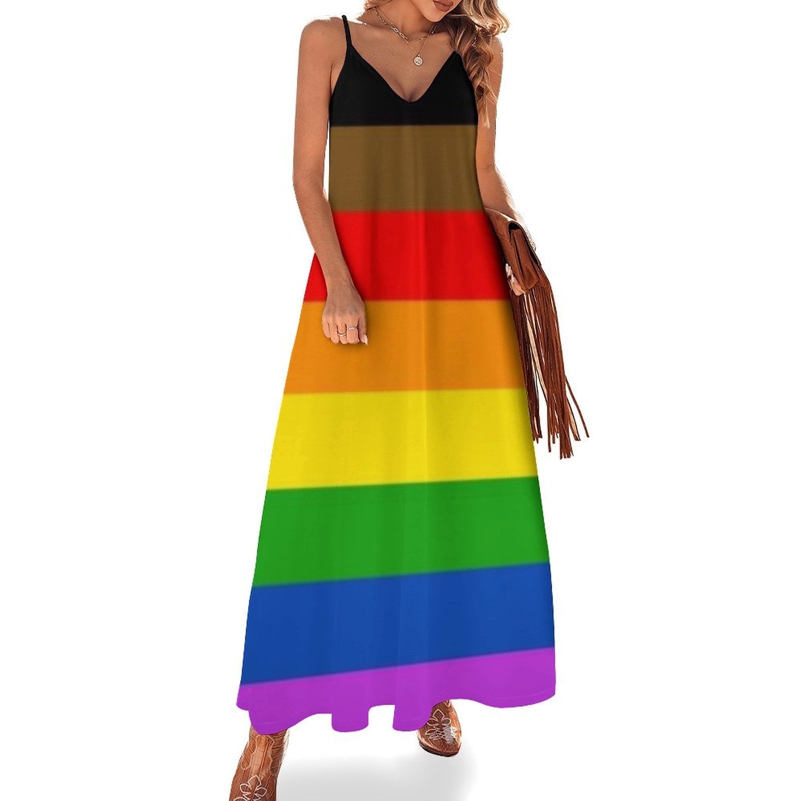 Philadelphia Pride Flag LGBTQSummer Sleeveless V Neck Dresses for Women ...