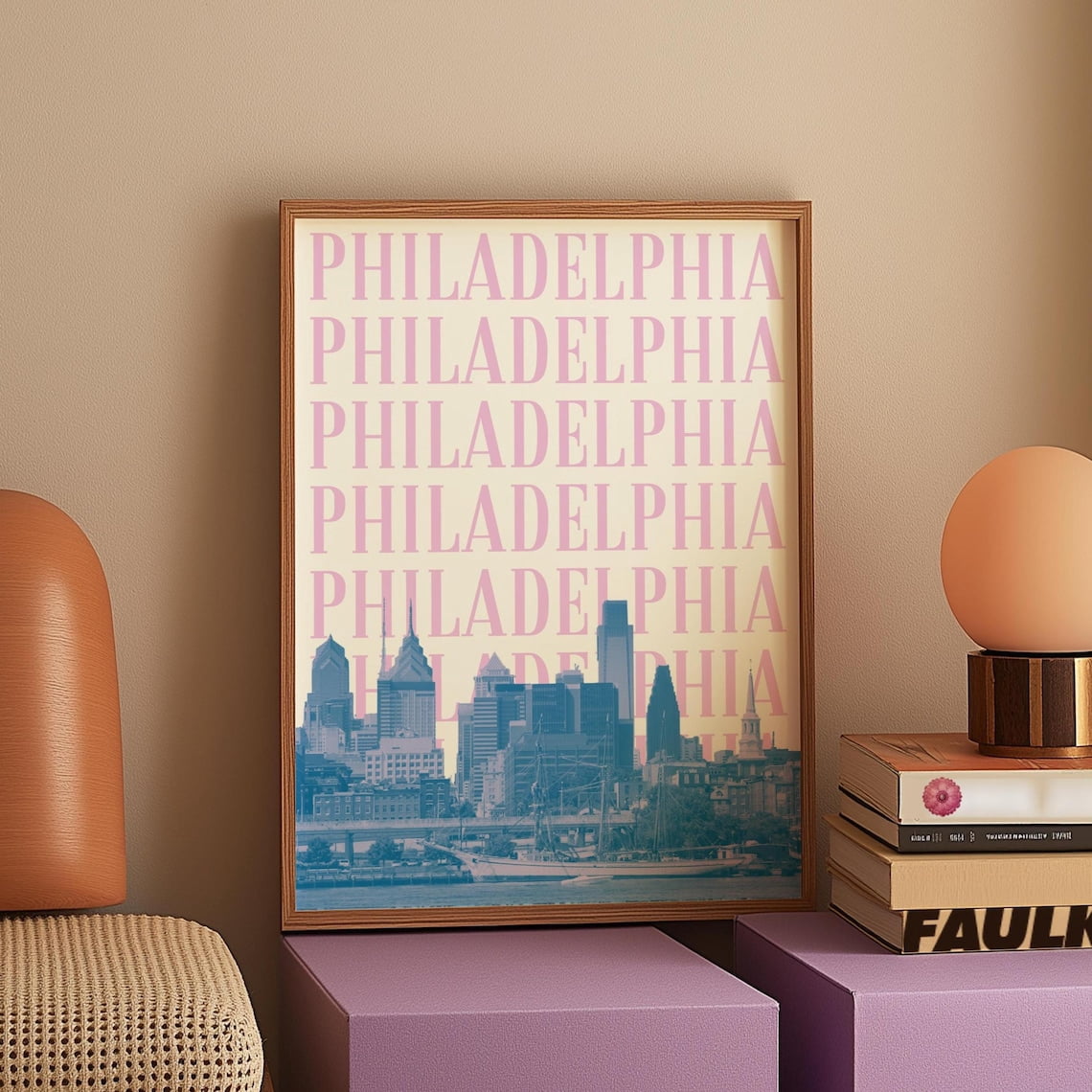 Philadelphia Print Philly Wall Art Pink Blue Philadelphia Skyline Girly ...