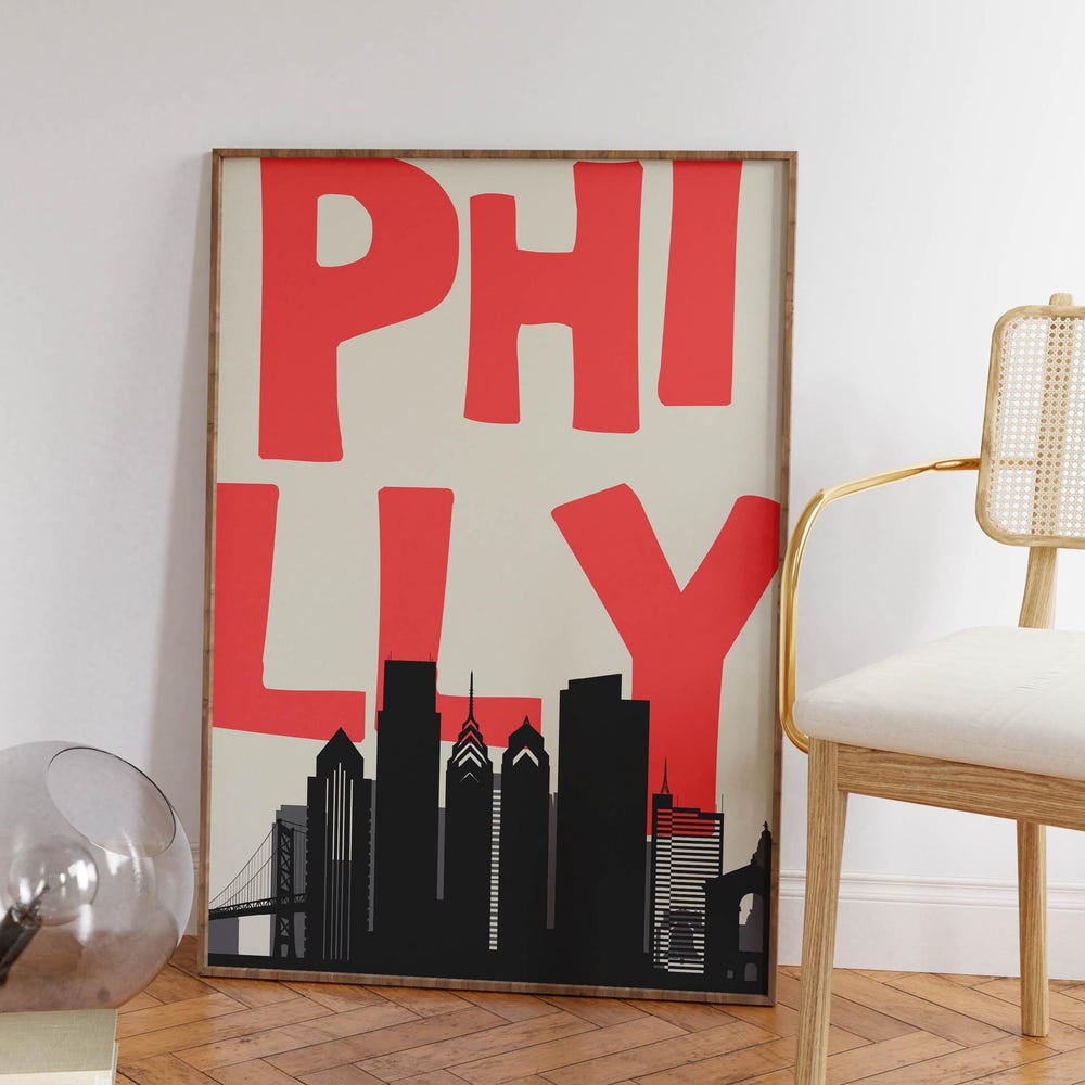 Philadelphia Skyline Art Print: Red Retro Philly Poster UNFRAMED PAPER ...