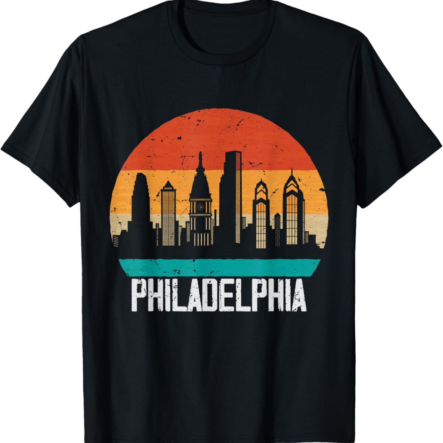 Philadelphia USA Retro Vintage Sunset Skyline Philadelphia T-Shirt ...