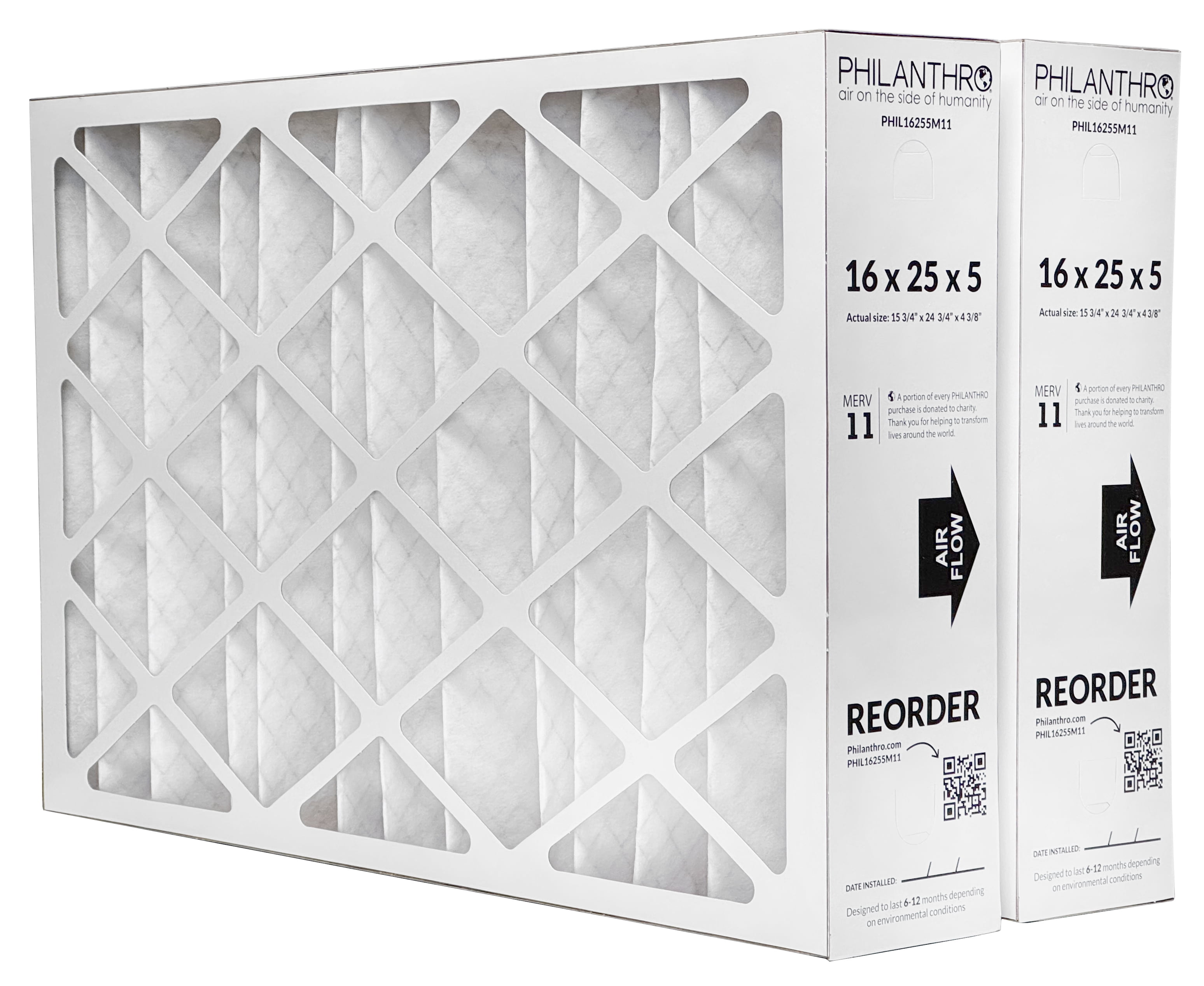 Philanthro PHIL16255M11 - (2-Pack) 16" x 25" x 5" Air Filter, MERV 11 ...