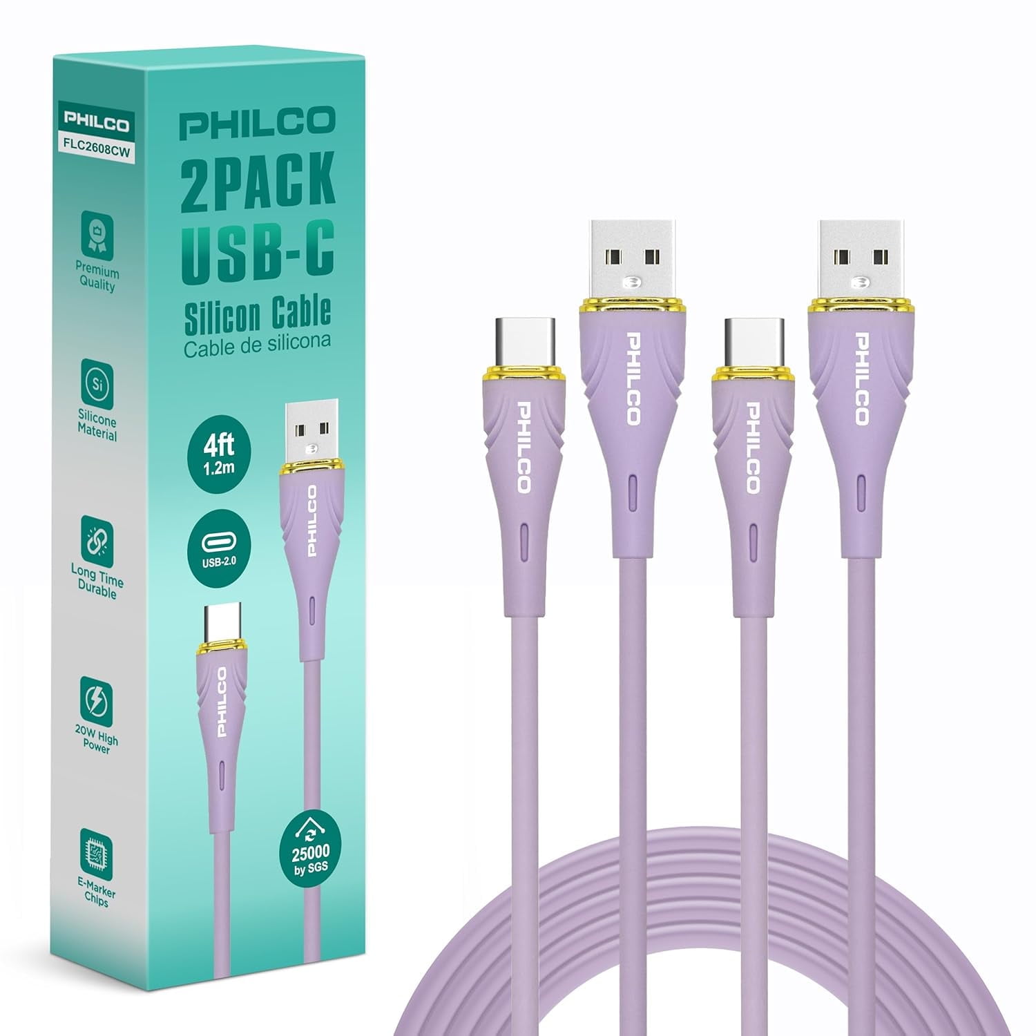 Philco USB to USB C Cable, Type C Charger Cord, 20W Fast Charging USB A to USB C Cable, 4FT ...