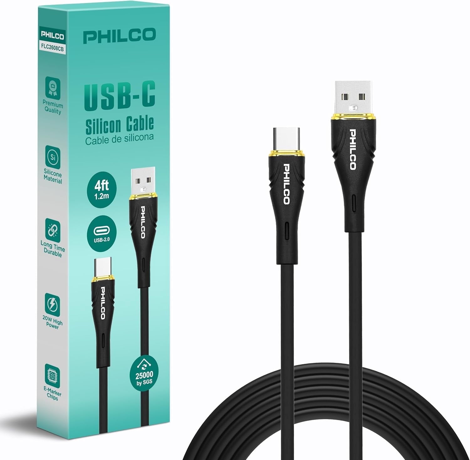 Philco USB to USB C Cable, Type C Charger Cord, 20W Fast Charging USB A ...