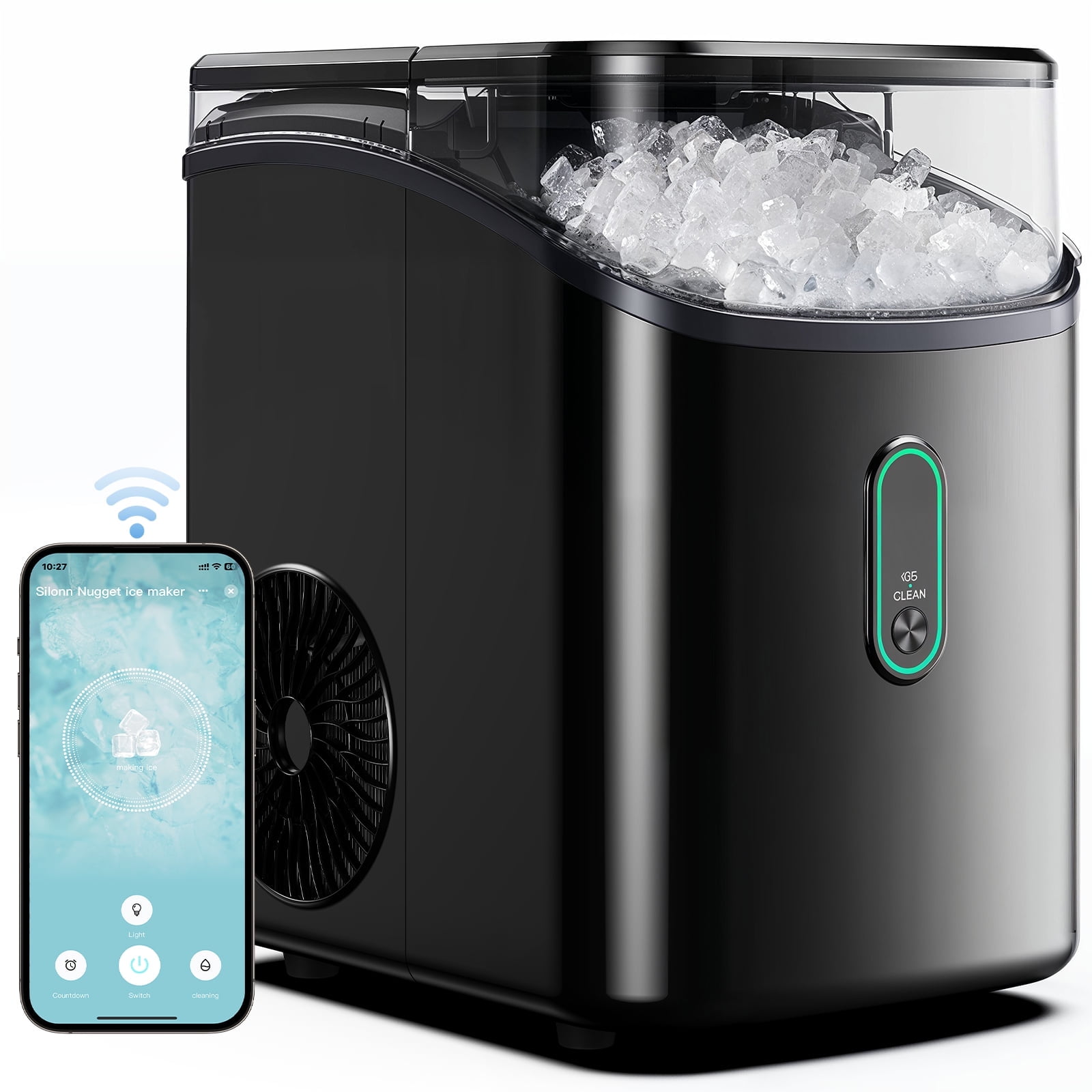 Philergo Nugget Ice Maker Countertop, WiFi Pebble Ice Machine with ...