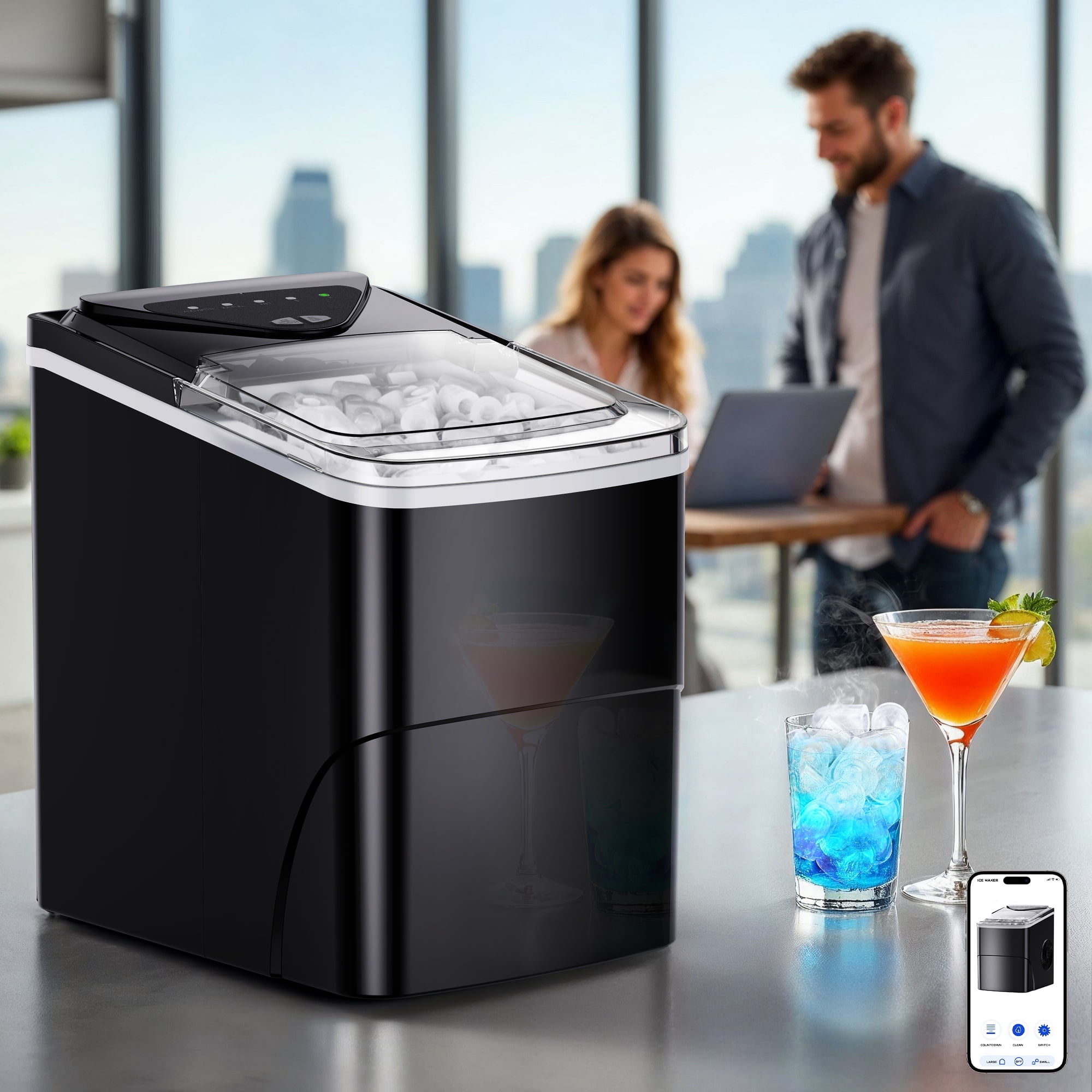 Philergo Smart Countertop Ice Maker with APP Control, 9Pcs/6Mins, 26lbs ...