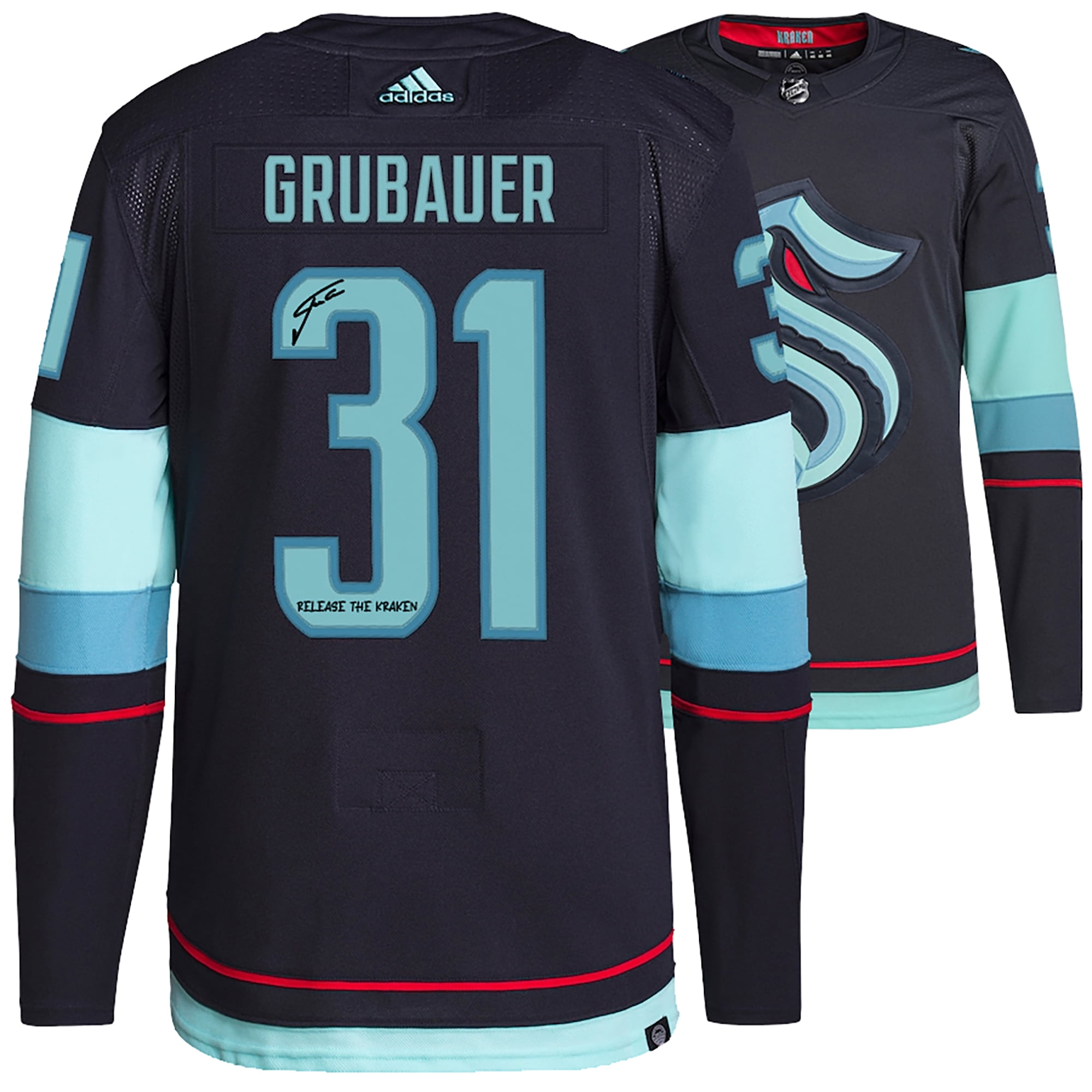 Philipp Grubauer Seattle Kraken Autographed Navy Adidas Authentic ...
