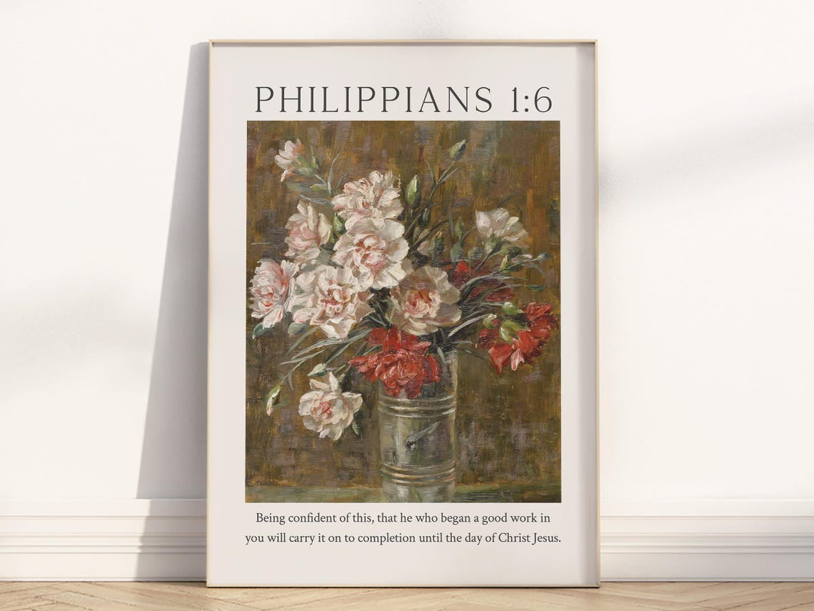 Philippians 1:6 Bible Verse Wall Art, Christian Scripture Quote Vintage ...