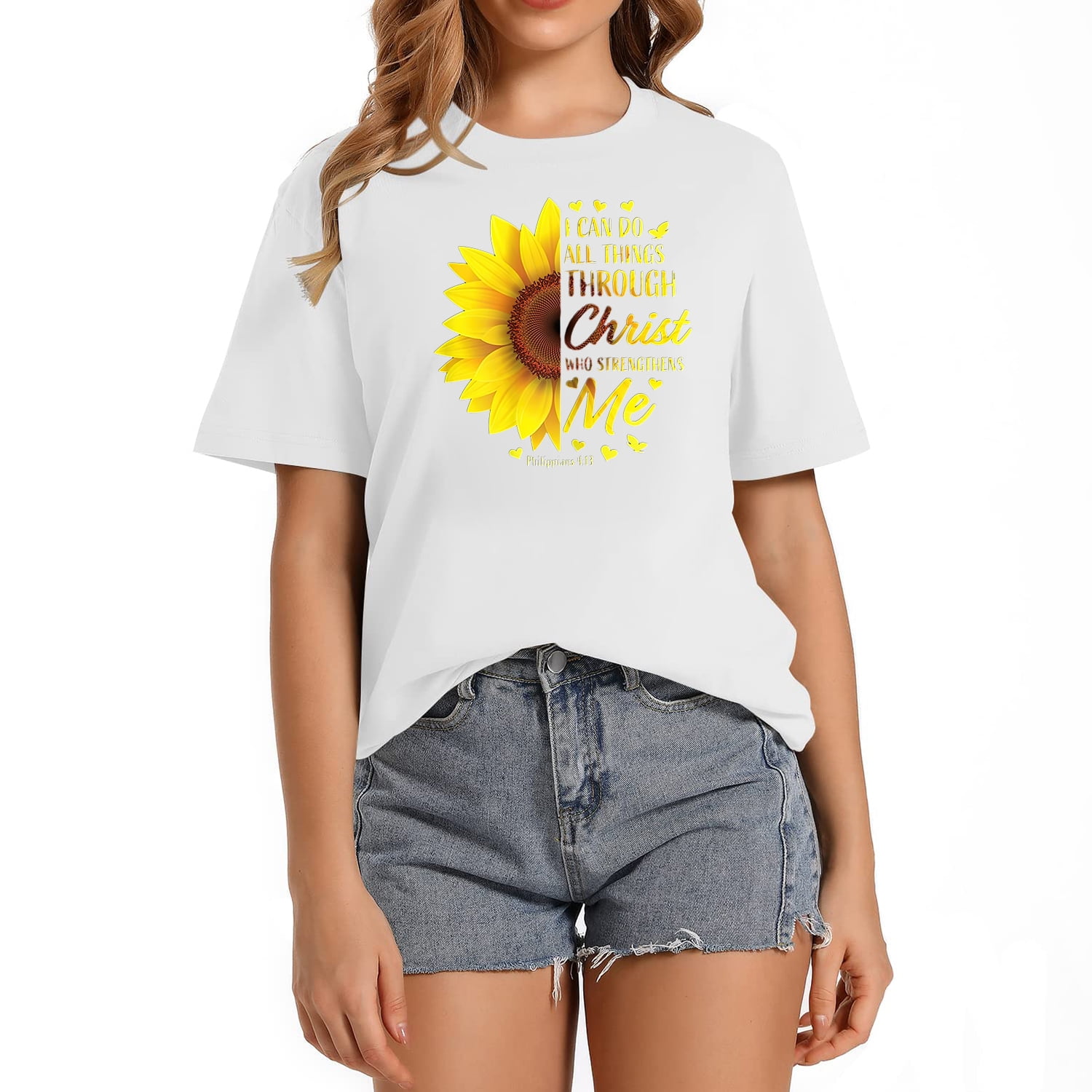 Philippians 4:13 Christian Bible Verse Gifts Women Sunflower T-Shirt ...