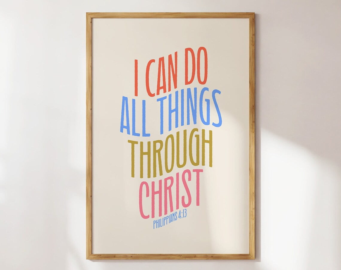 Philippians 4:13 Christian Motivational Wall Art Print, Bible Verse ...