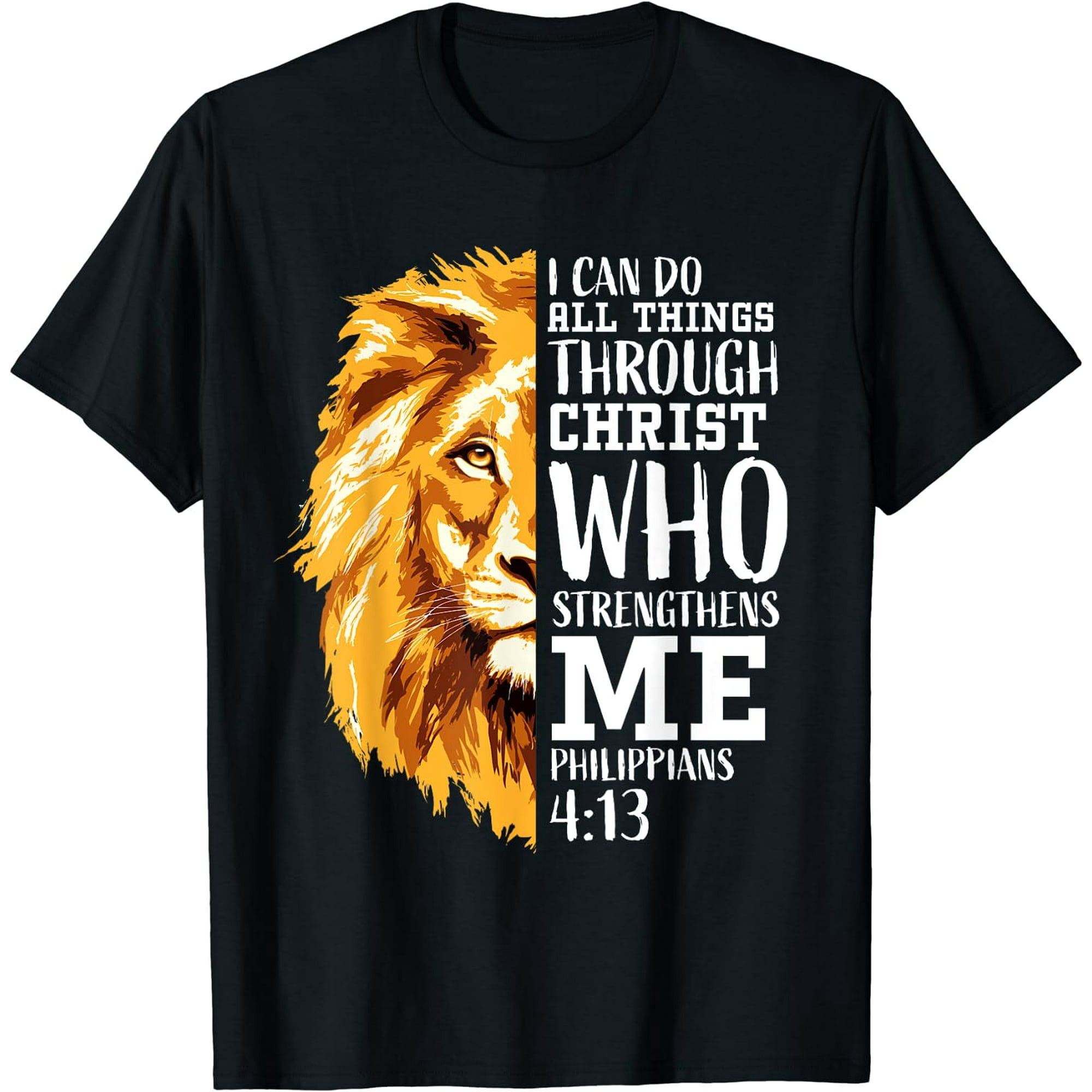 Philippians 4:13 Christian Verse Gifts Men Religious Lion pure cotton T ...