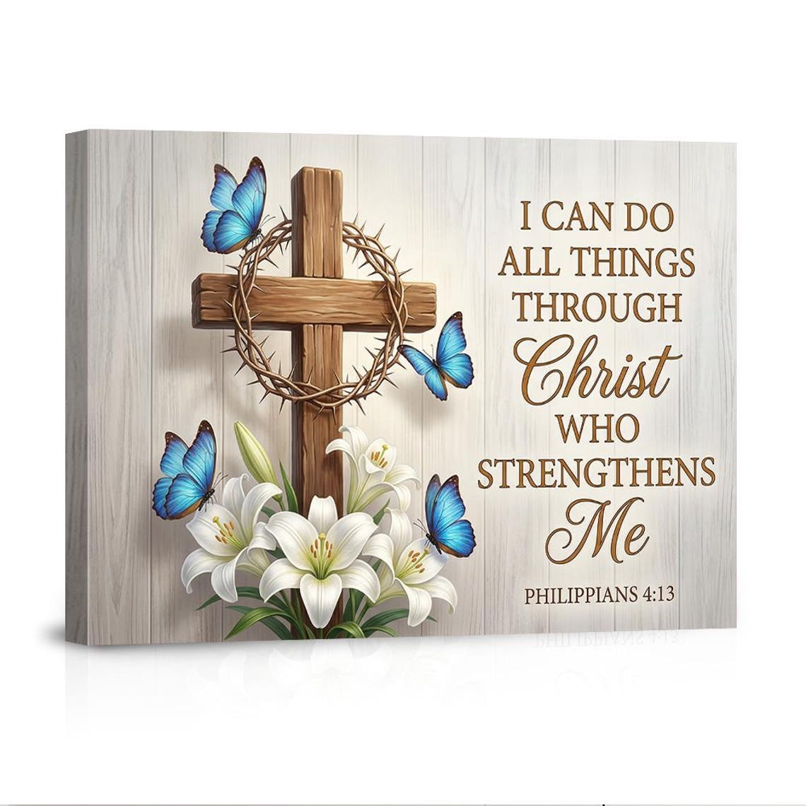 Philippians 4 13 Cross Lilies Christian Bible Verse For Home Canvas ...