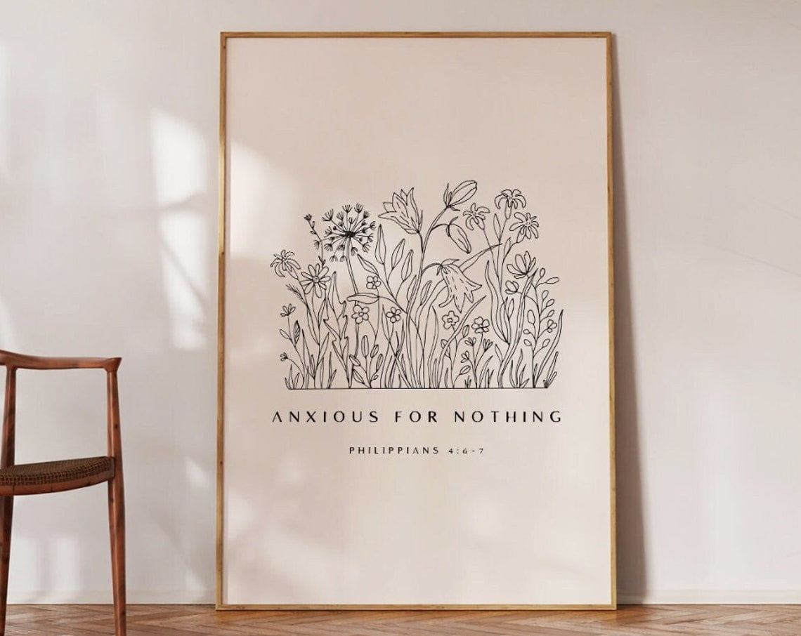 Philippians 4, Anxious For Nothing, Christian Wall Art, Floral Boho ...