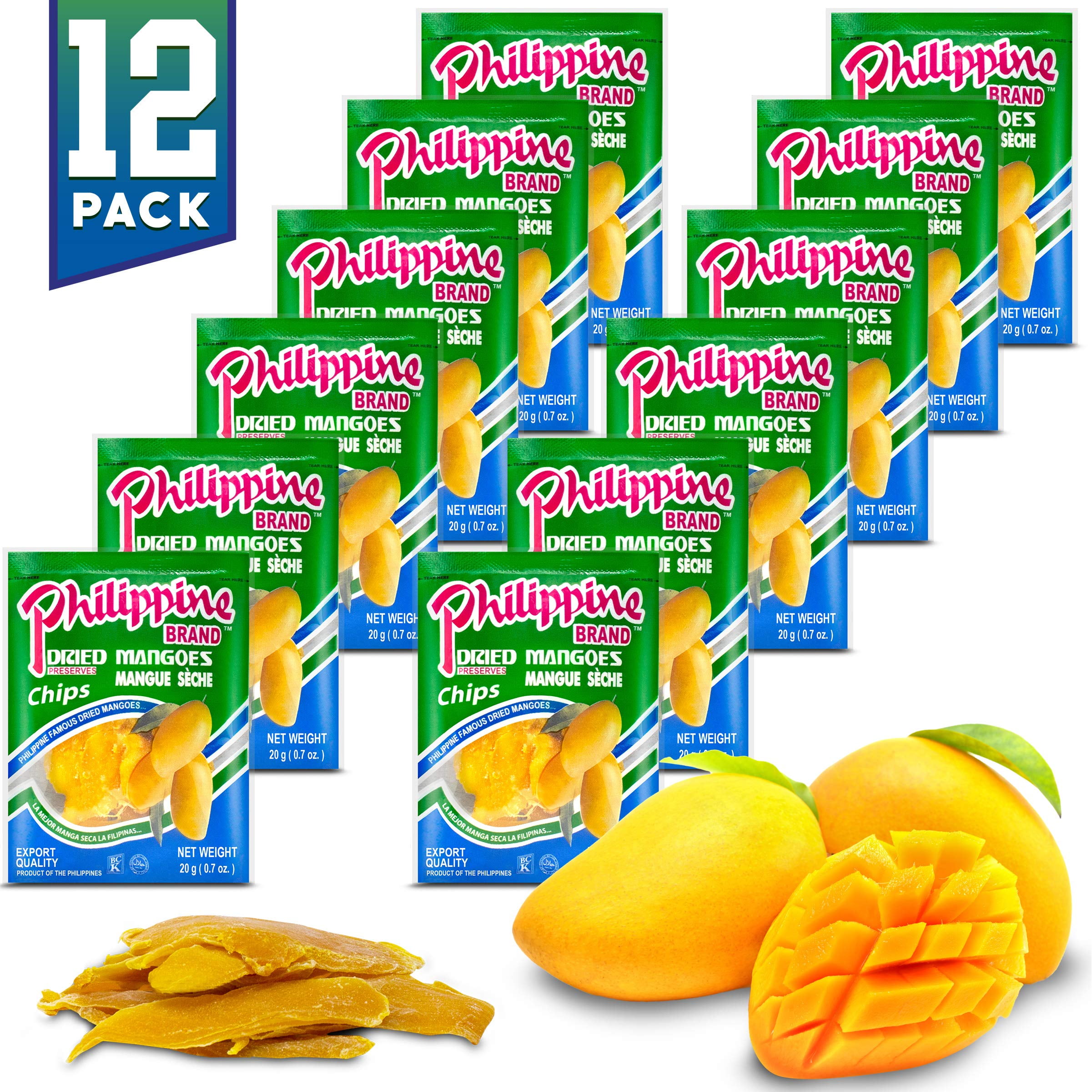 Philippine Brand Natural Dried Mangoes Fruit Snacks, 12 Pack, Gluten ...