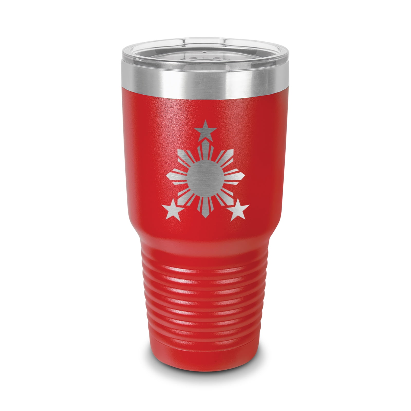 Philippines Sun Tumbler 30 oz - Laser Engraved w/ Clear Lid - Stainless ...