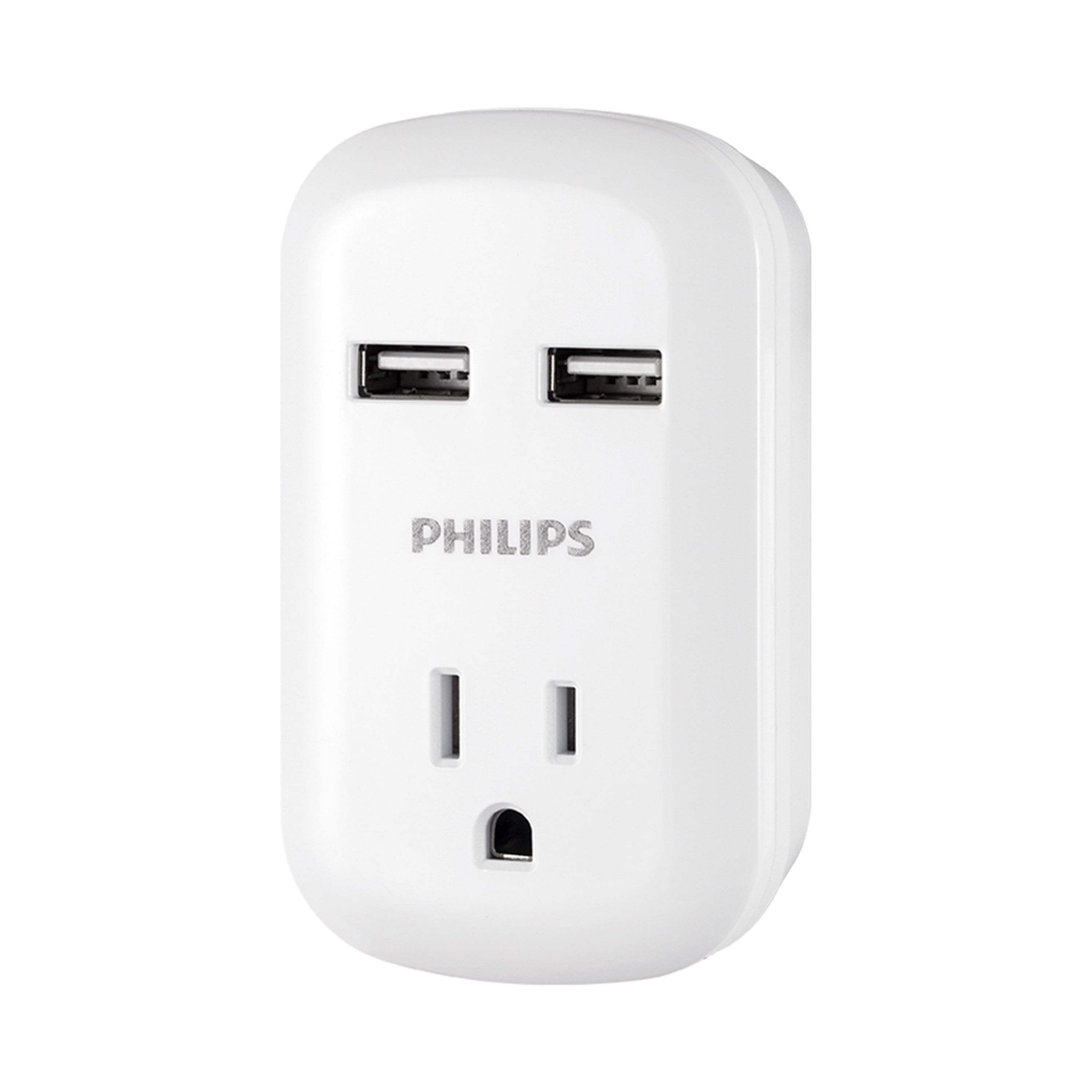 Philips Wall Tap with USB Ports 15A 125VAC 1875W White Power Outlet and ...