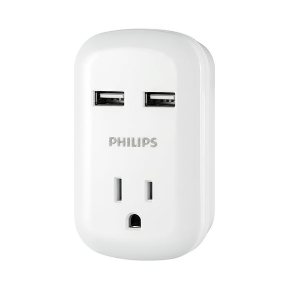 Philips 6-Outlet Grounded Wall Tap with Night Light, 440J, 15A, White ...