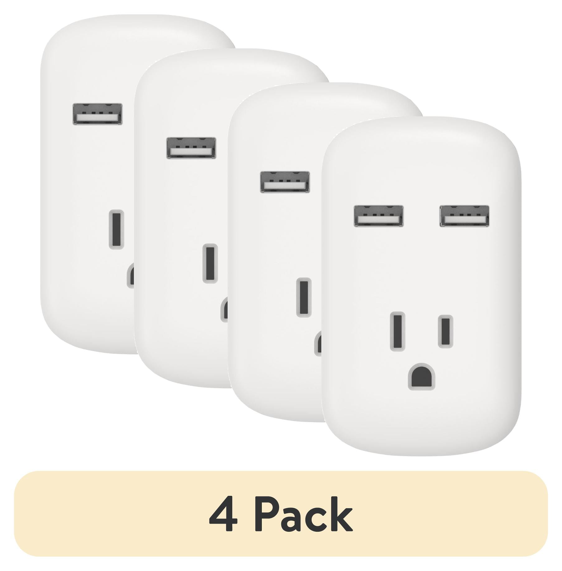 (4 pack) Philips 1 Outlet Wall Tap with 2 USB Ports, 15A/125VAC/1875W ...