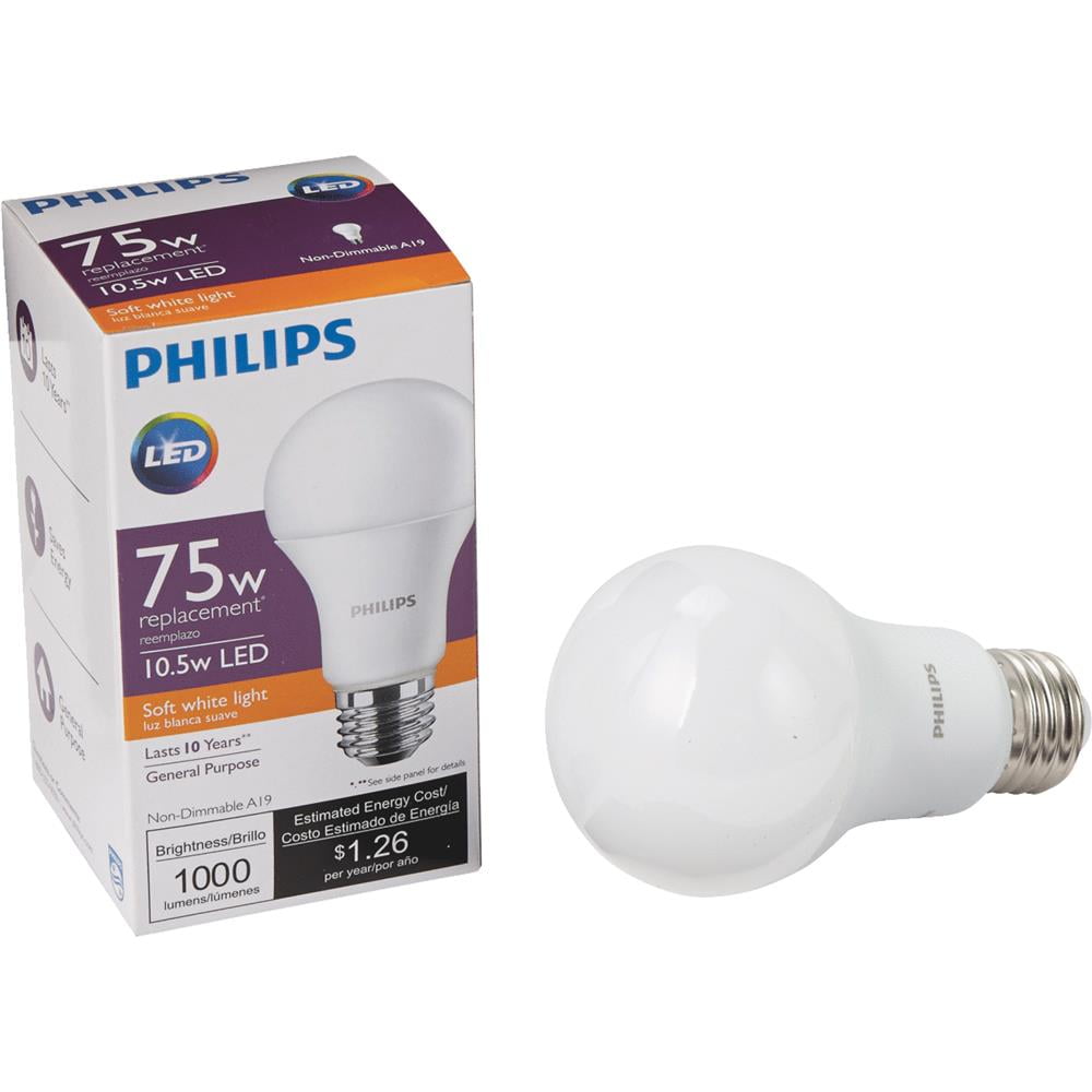 Philips 10.5W Non-Dimmable LED A19 Shape Frosted Finish Bulb - 75w ...