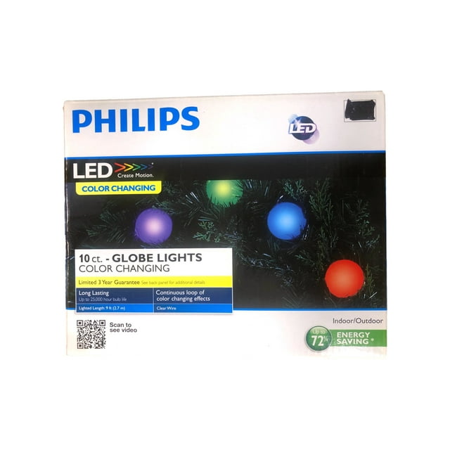 Philips 10 Color Changing Led Globe Lights 15 Foot String Lights Set ...